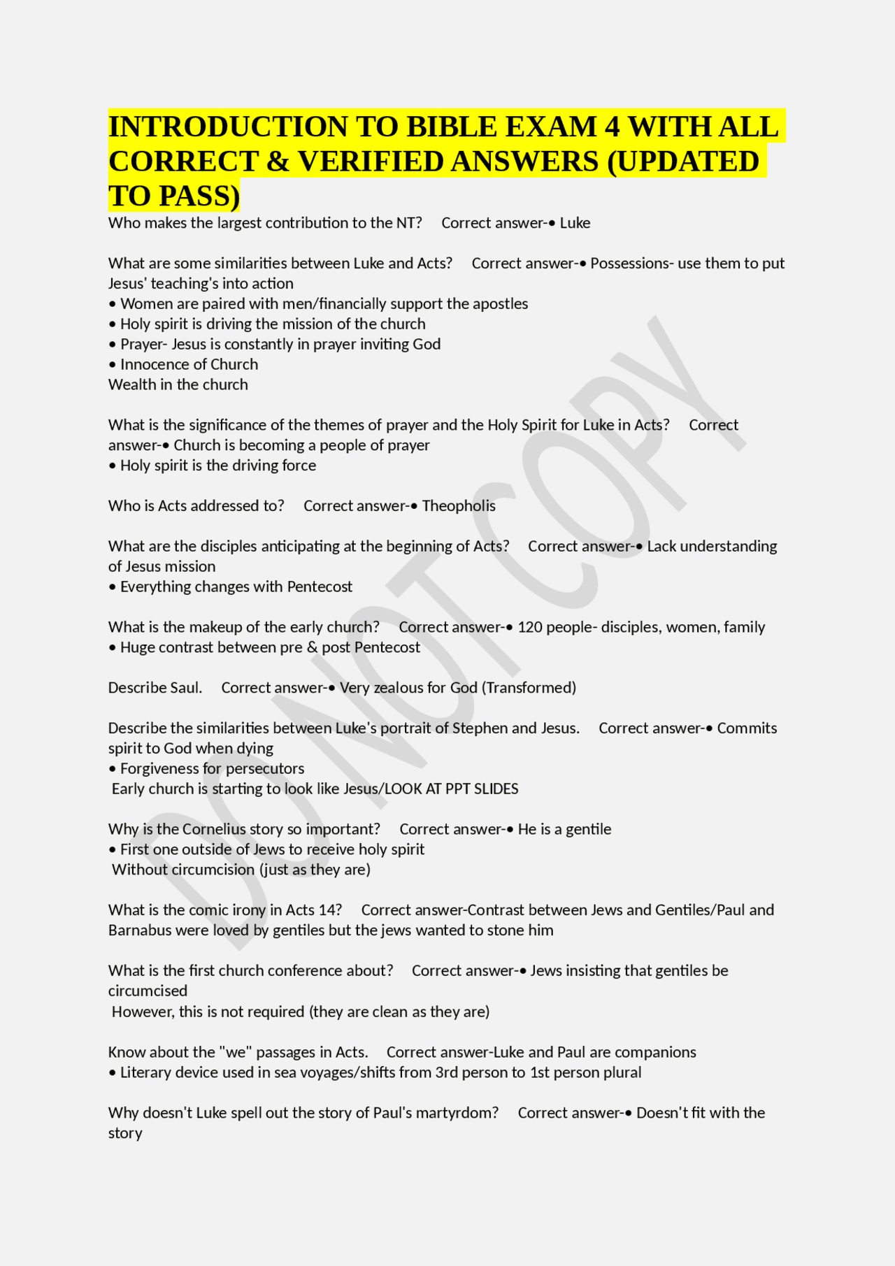 INTRODUCTION TO BIBLE EXAM 4 WITH ALL CORRECT & VERIFIED ANSWERS ...