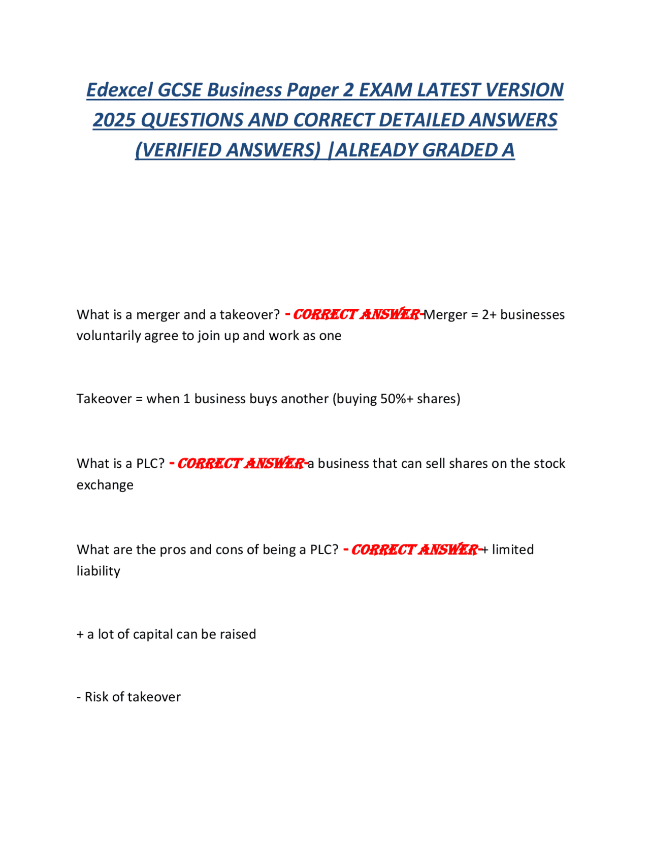 Edexcel GCSE Business Paper 2: Questions and Answers for Exam Success ...