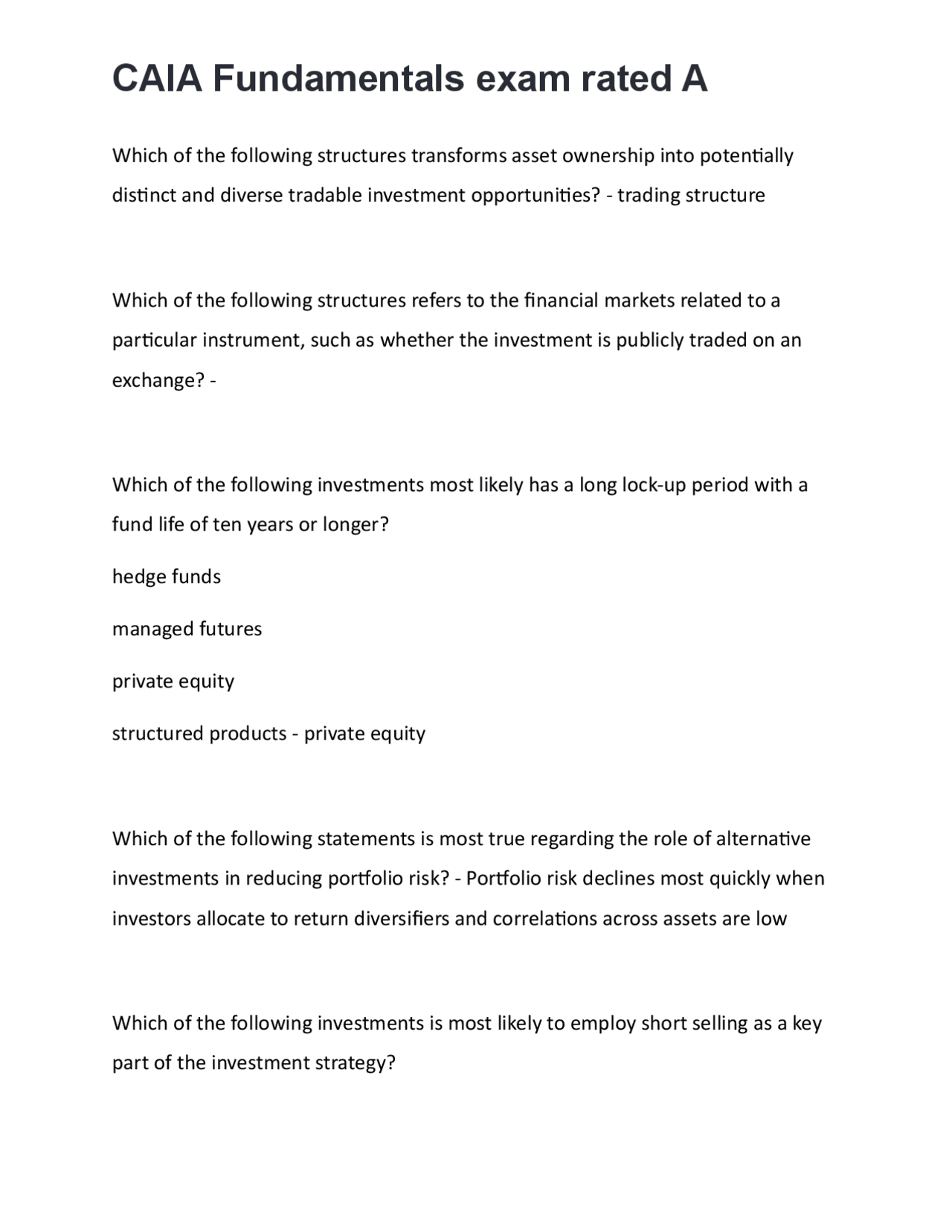 CAIA Fundamentals Exam Questions: Alternative Investments | Exams ...
