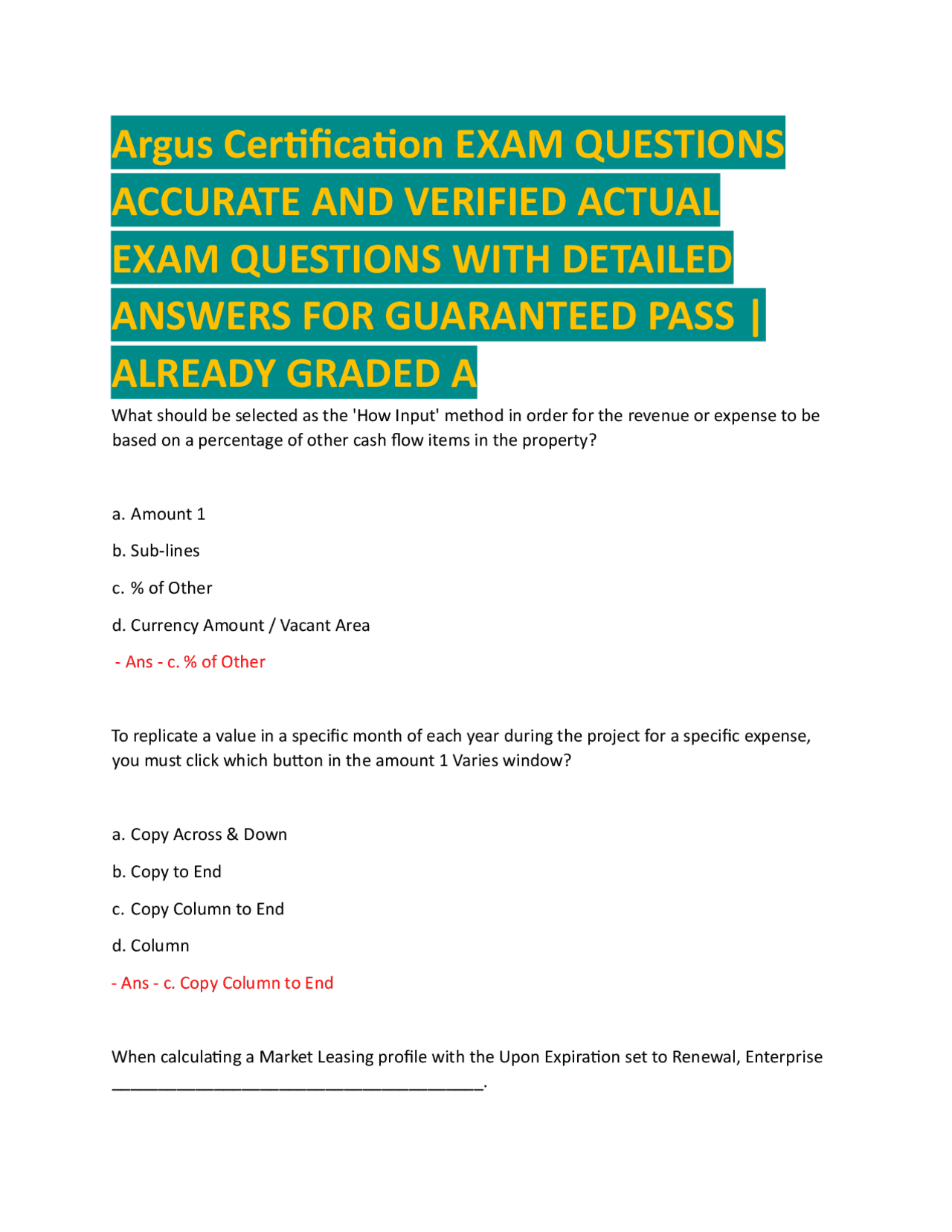Argus Certification EXAM QUESTIONS ACCURATE AND VERIFIED ACTUAL EXAM ...
