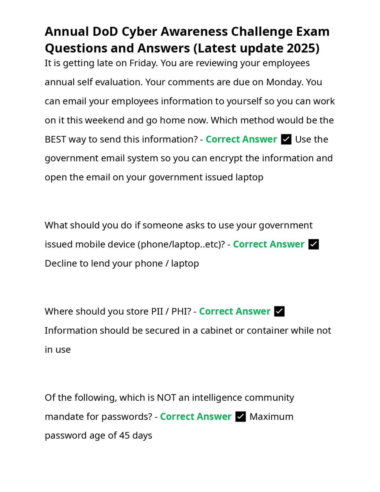 Annual DoD Cyber Awareness Challenge Exam Questions and Answers (Latest ...