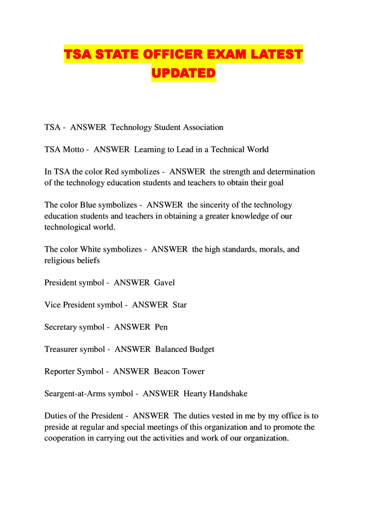 TSA State Officer Exam Study Guide: Key Concepts and Roles | Exams ...