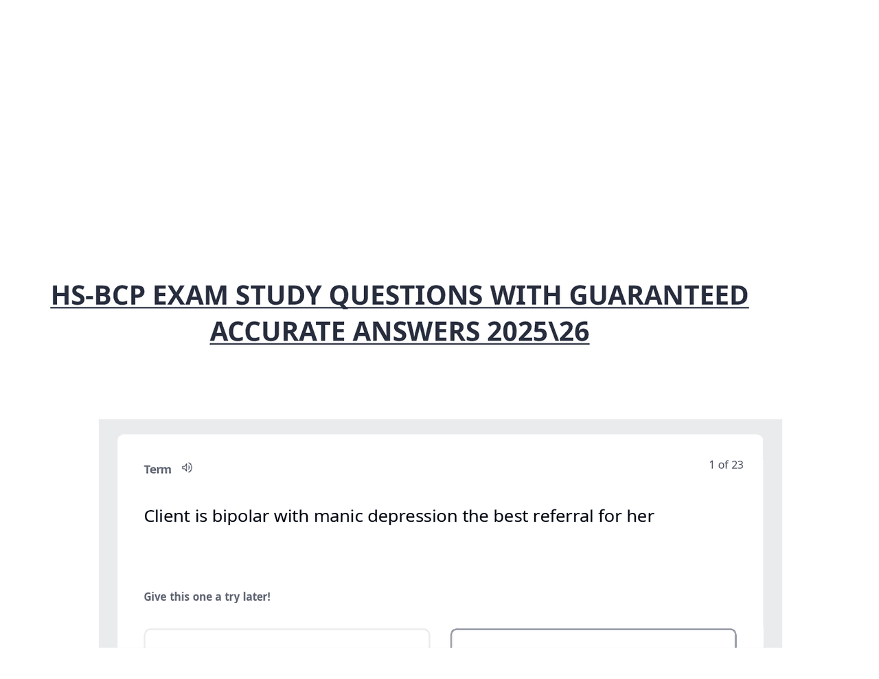HS-BCP EXAM STUDY QUESTIONS WITH GUARANTEED ACCURATE ANSWERS 2025\26 ...