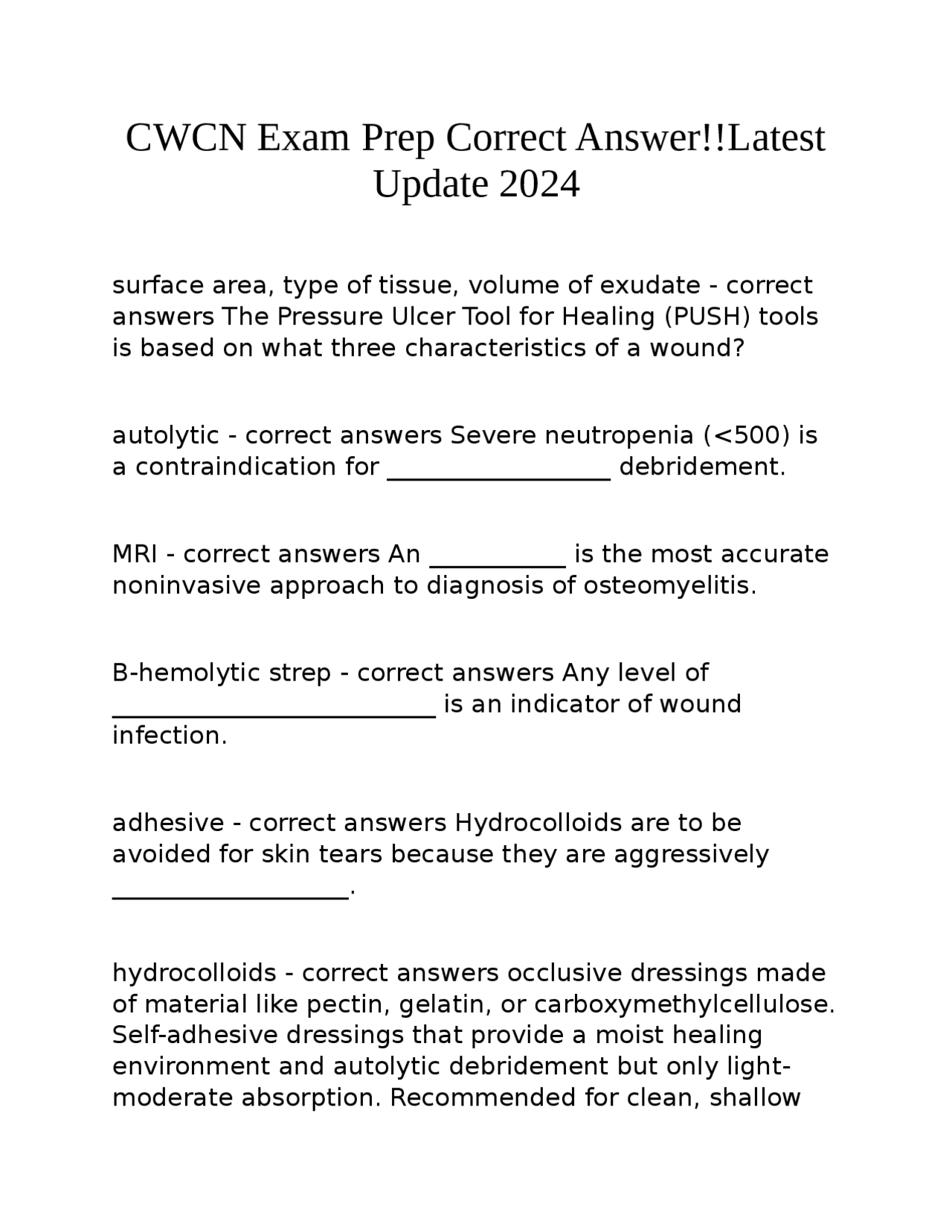 CWCN Exam Prep: Wound Care Key Concepts and Answers 2024 | Exams ...