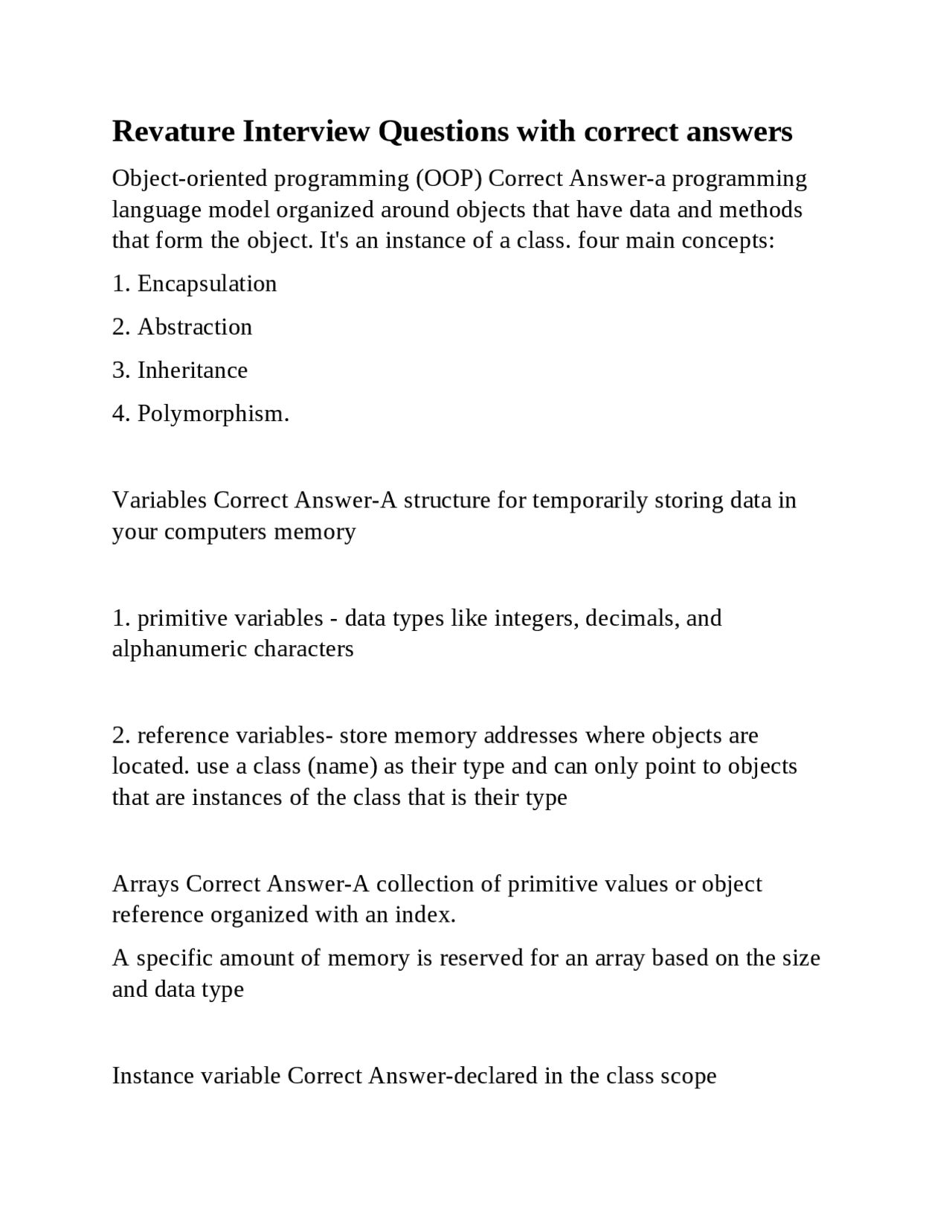 Revature Interview Questions with correct answers | Exams Advanced Education | Docsity