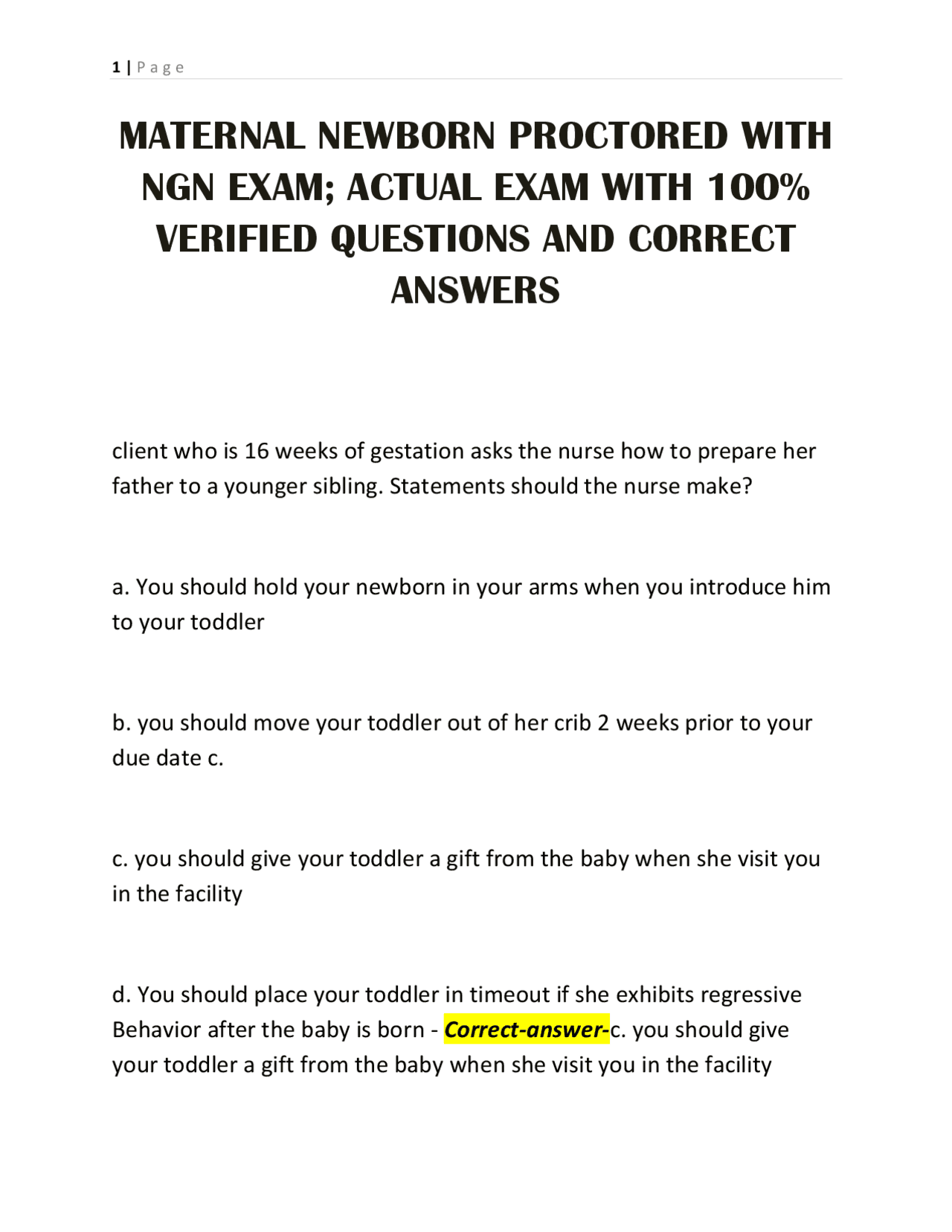 Maternal Newborn Nursing Exam Questions and Answers | Exams Nursing ...