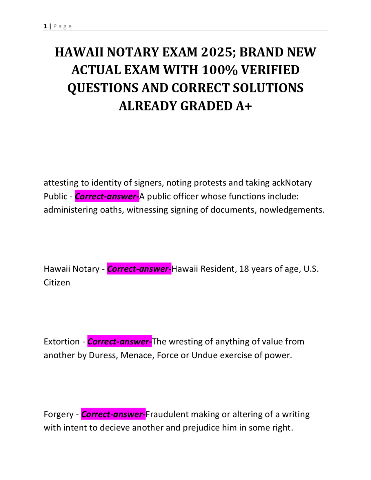 HAWAII NOTARY EXAM 2025; BRAND NEW ACTUAL EXAM WITH 100% VERIFIED ...