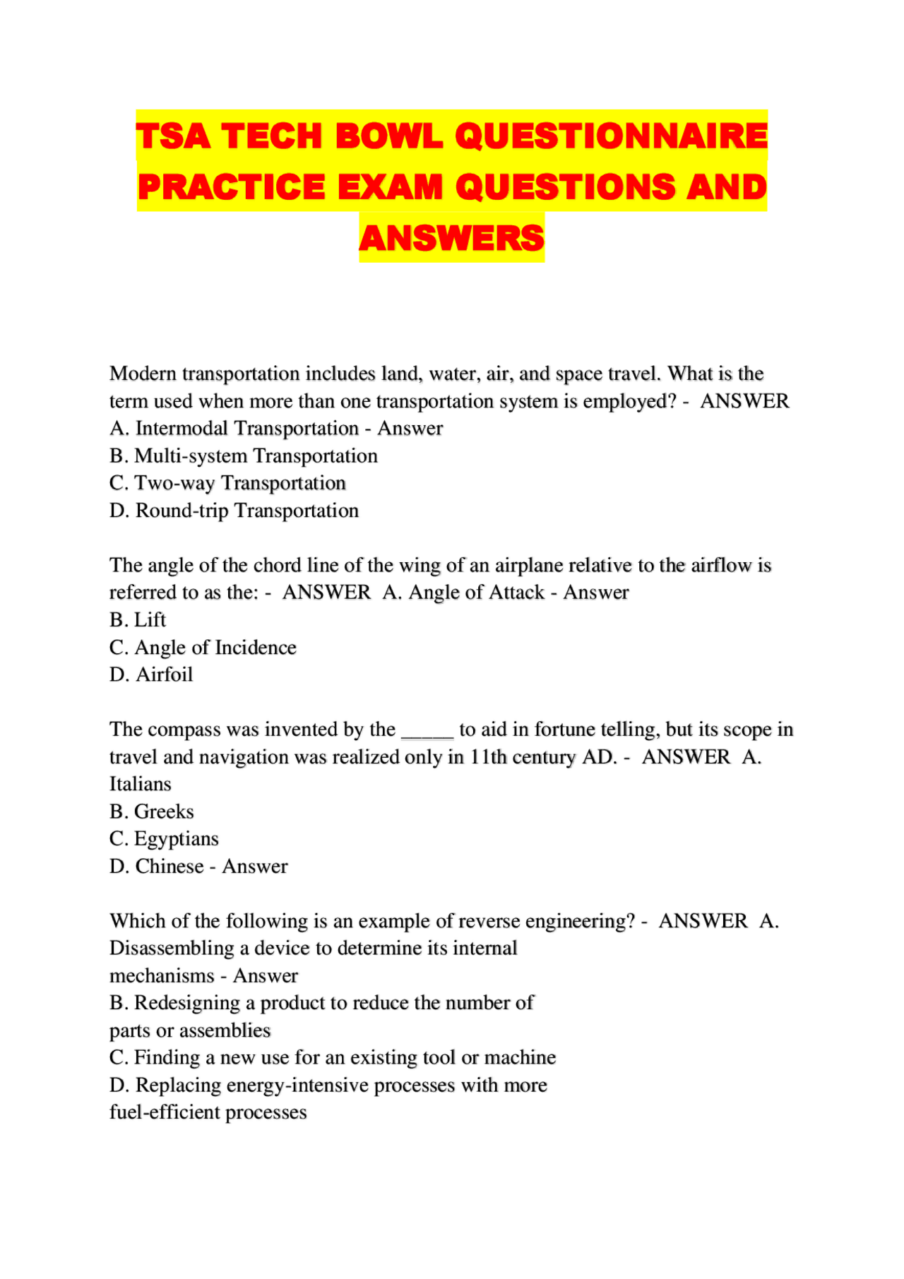TSA Tech Bowl Practice Exam: Engineering Principles | Exams Advanced ...
