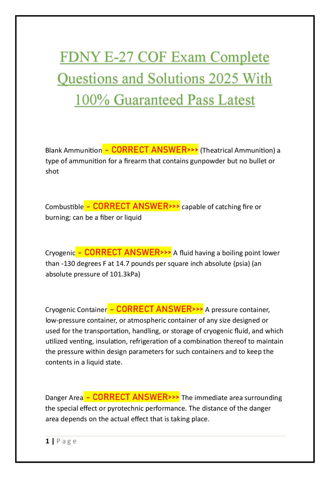 FDNY E-27 COF Exam Complete Questions and Solutions 2025 With 100% ...