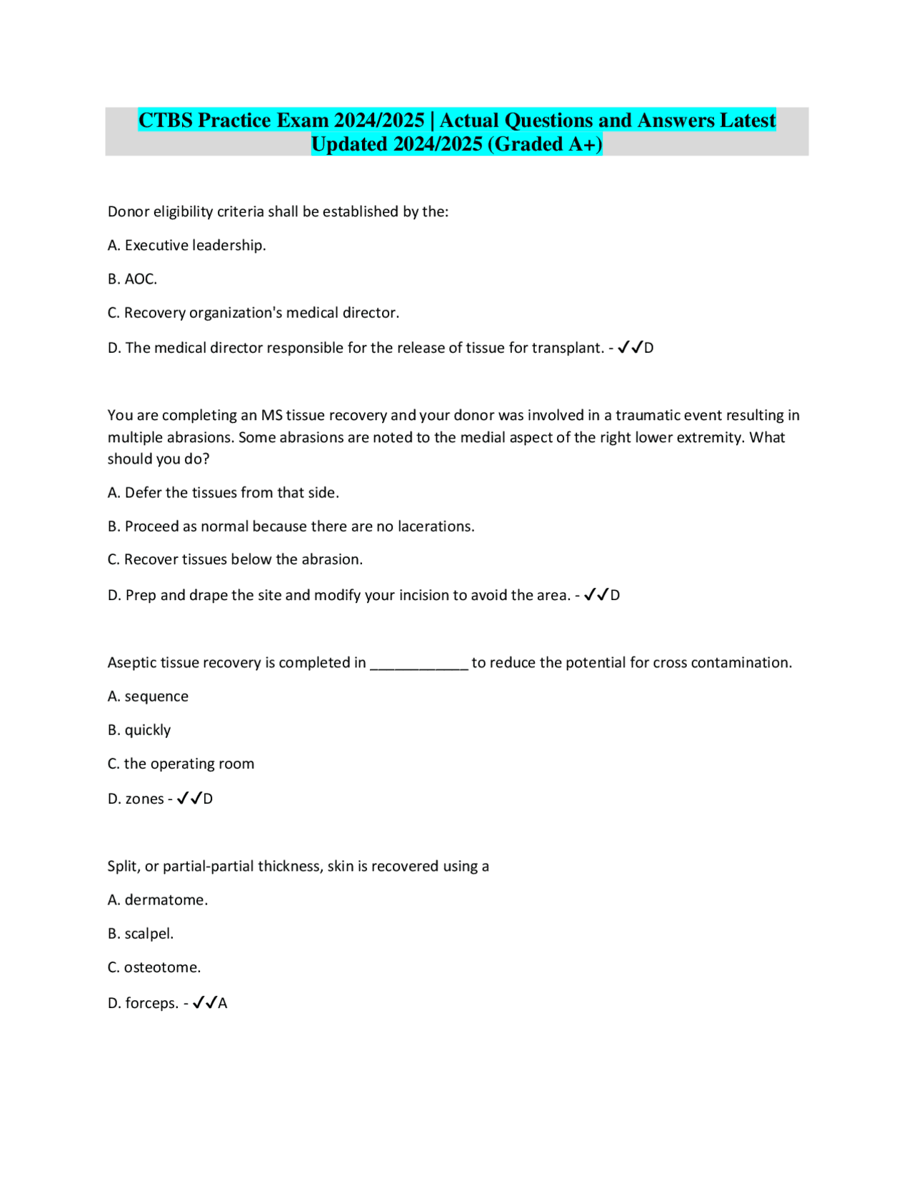 CTBS Practice Exam 2024/2025 | Actual Questions and Answers Latest ...