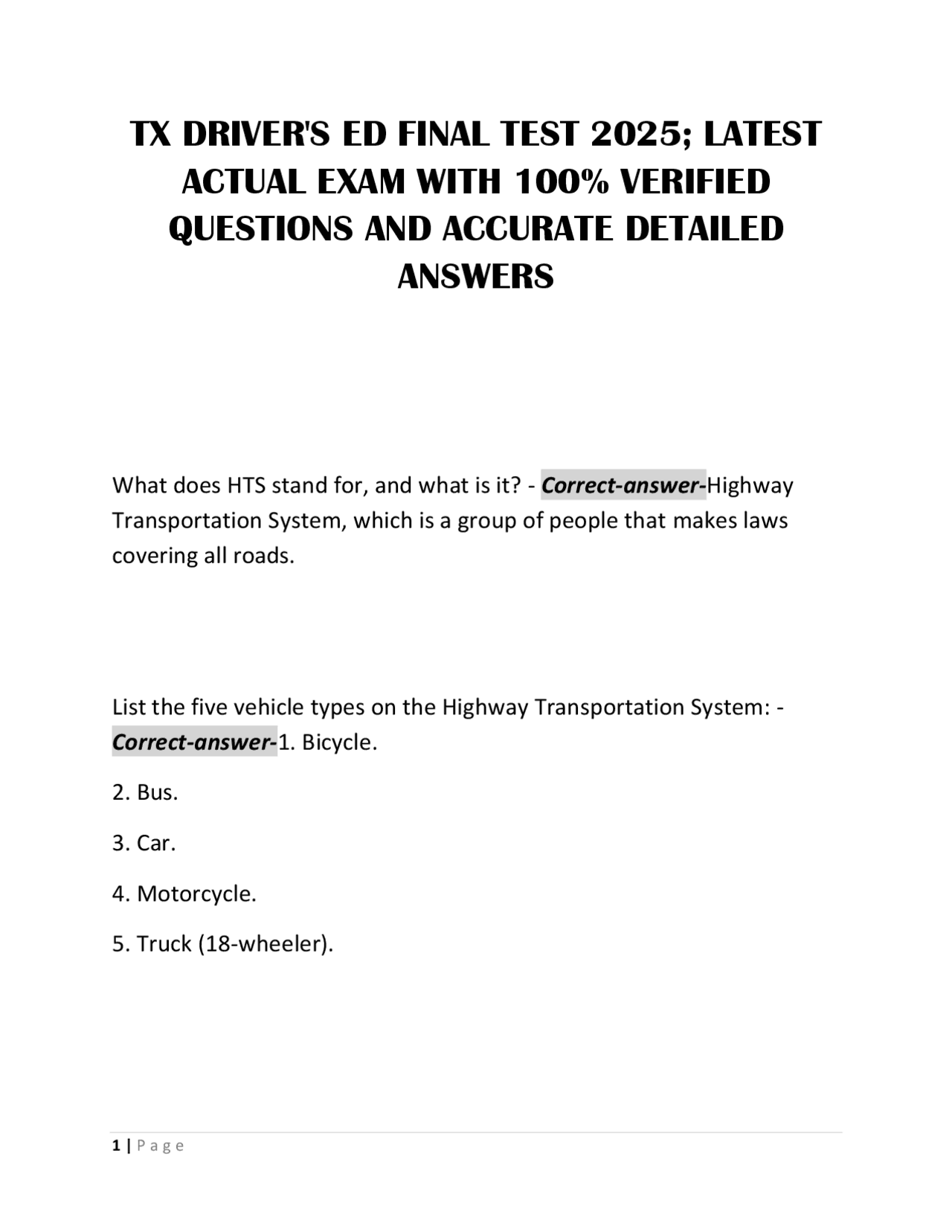 TX DRIVER'S ED FINAL TEST 2025; LATEST ACTUAL EXAM WITH 100% VERIFIED ...