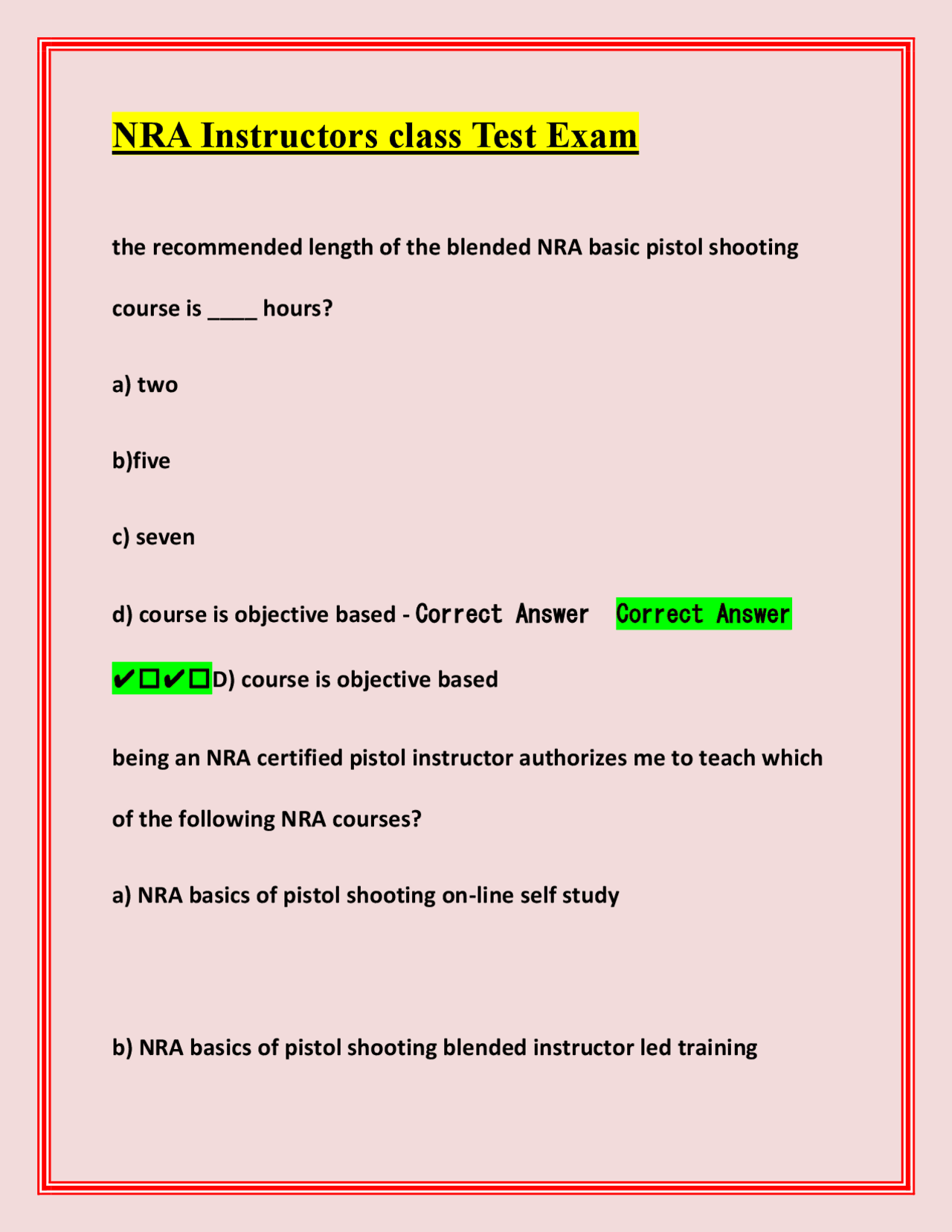 NRA Instructors class Test Exam Questions With Solutions | 2025/2026 ...