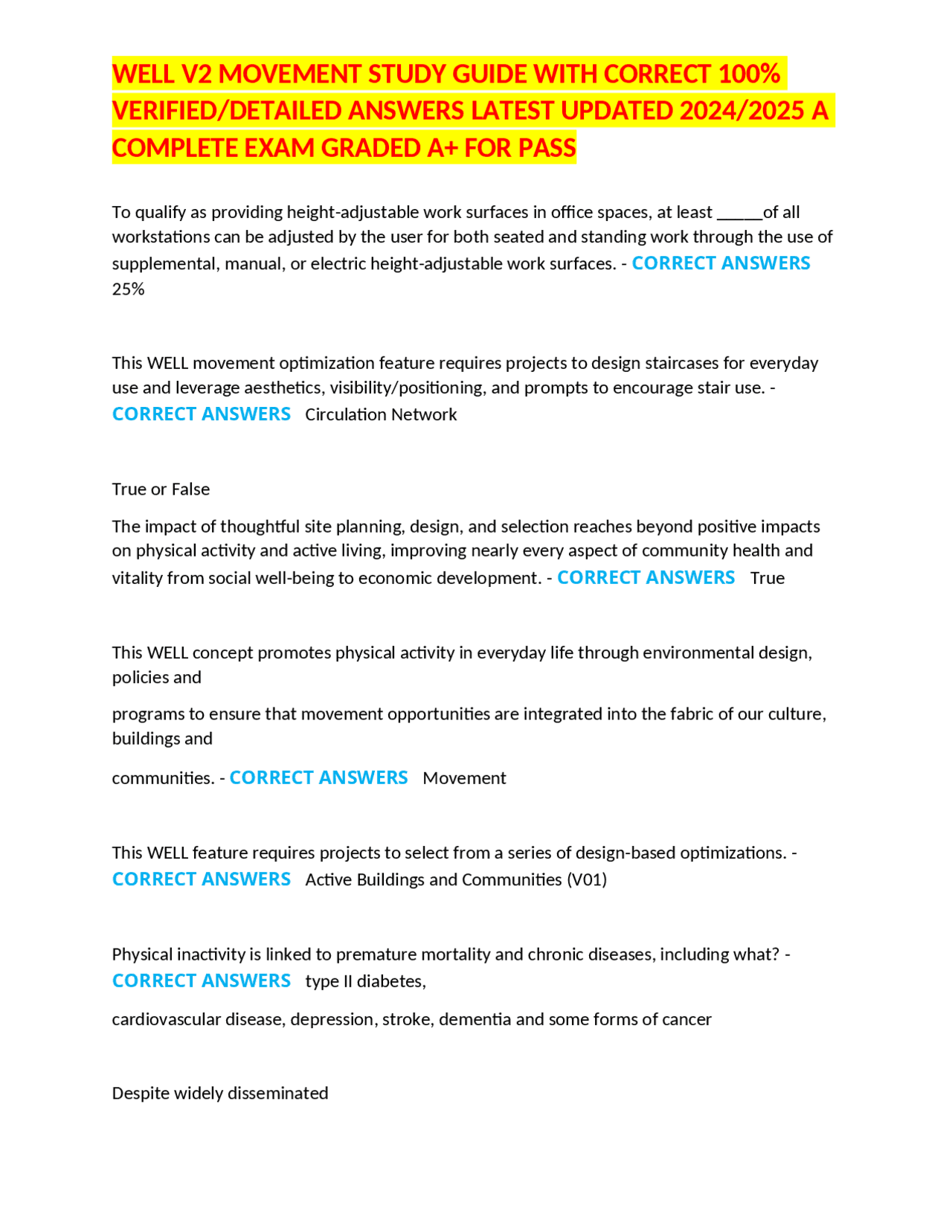 WELL v2 Movement Study Guide: Verified Answers for Exam Prep | Exams ...
