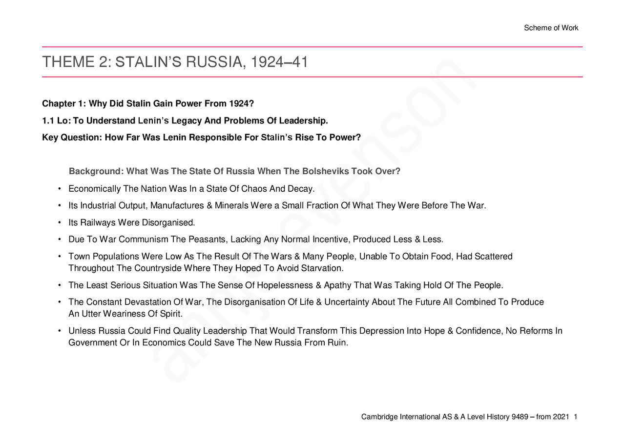 Cie a level history p4 9489 stalin s russia revision notes | Exams ...