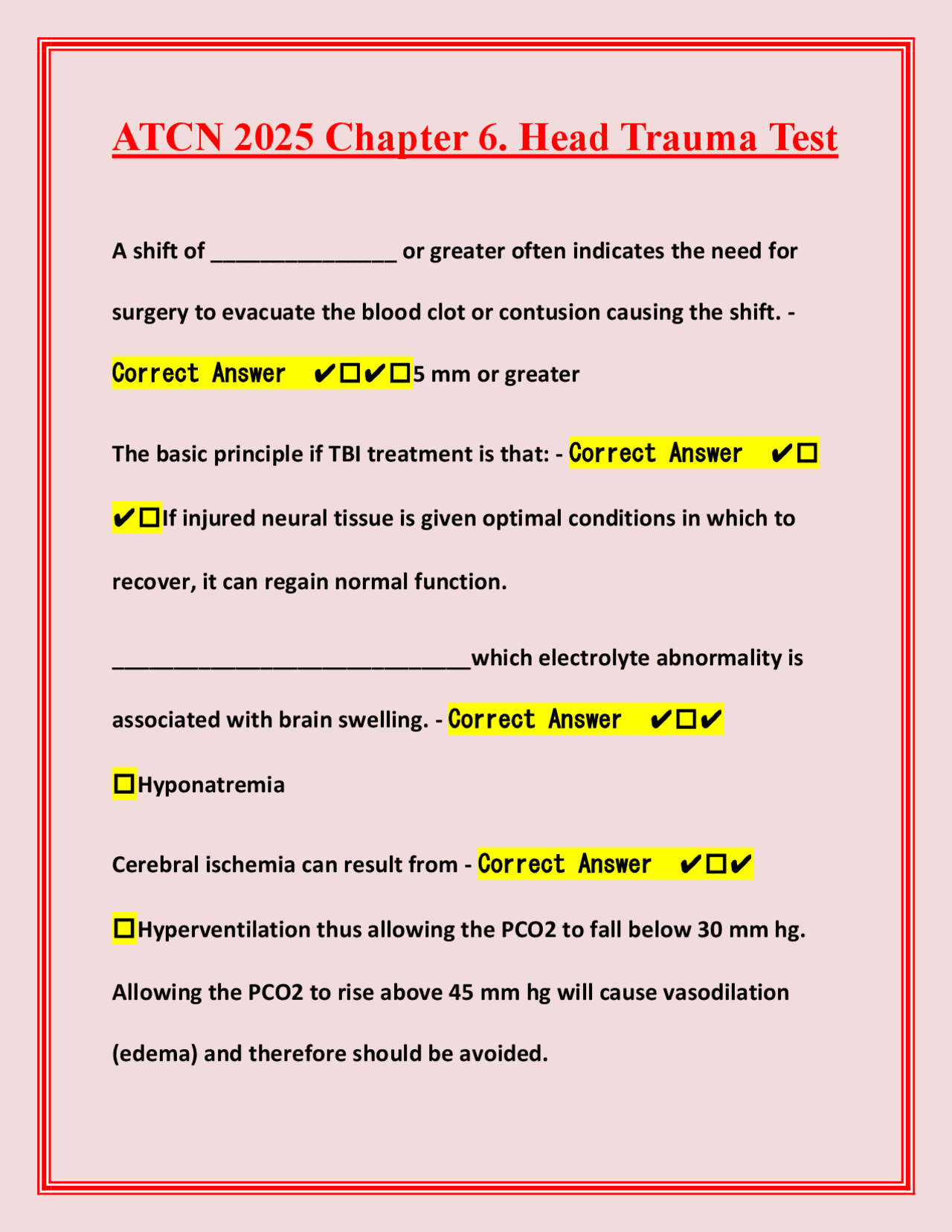 ATCN 2025 Chapter 6. Head Trauma Test Review Final Exam Correctly ...