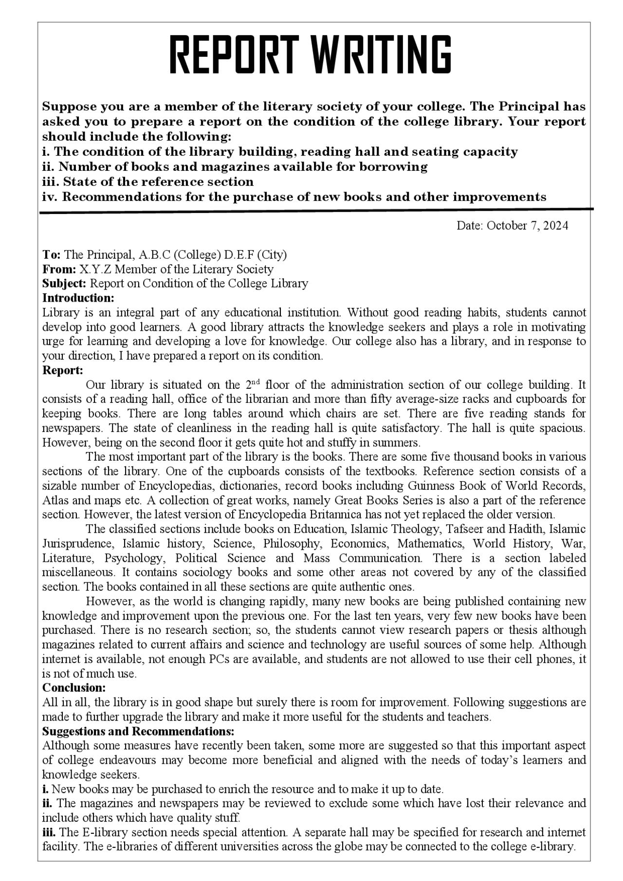 Report writing for all the exam. | Lecture notes English | Docsity