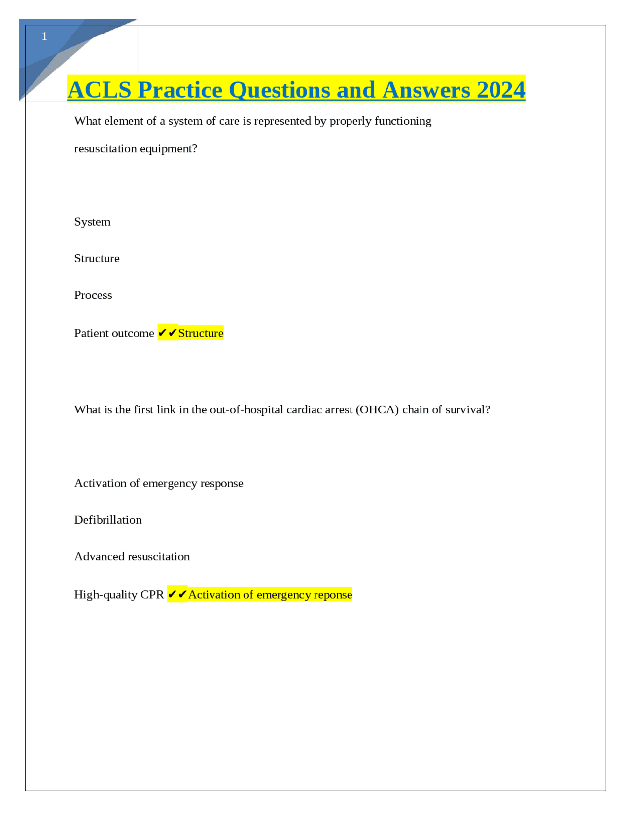 ACLS Practice Questions and Answers 2024: Mastering Resuscitation ...