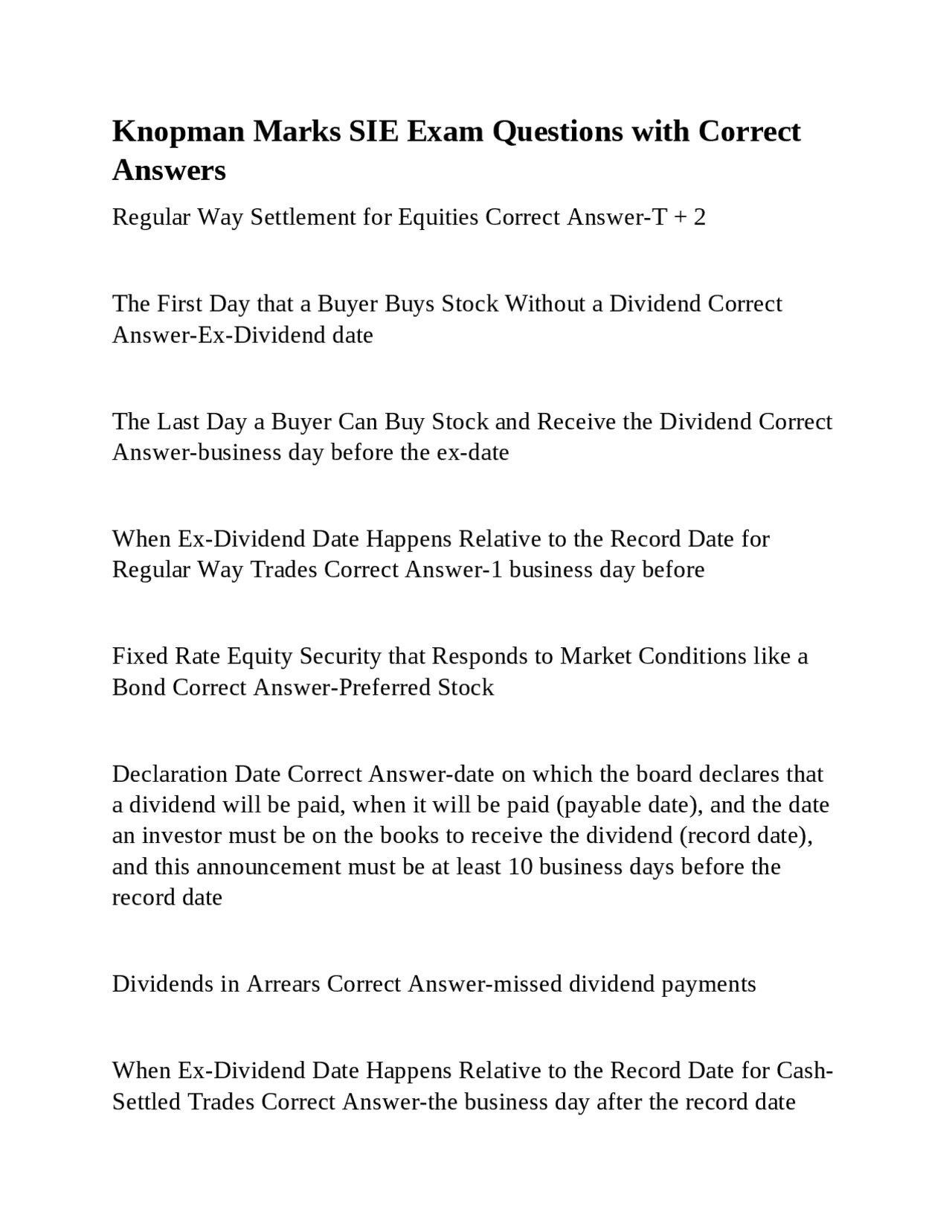 Knopman Marks SIE Exam Questions with Correct Answers | Exams Advanced ...