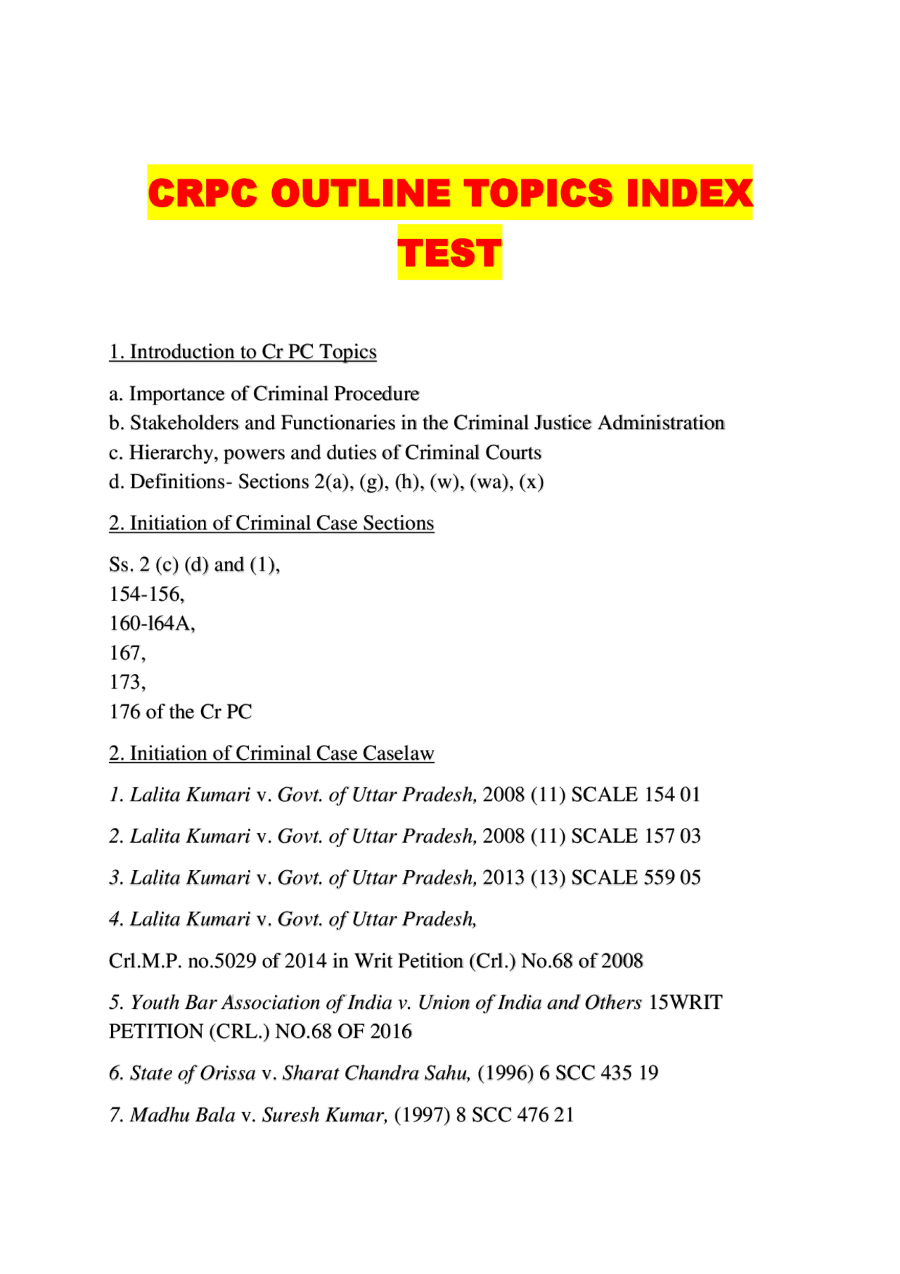 CrPC Outline: Key Topics and Case Laws for Criminal Procedure | Exams ...