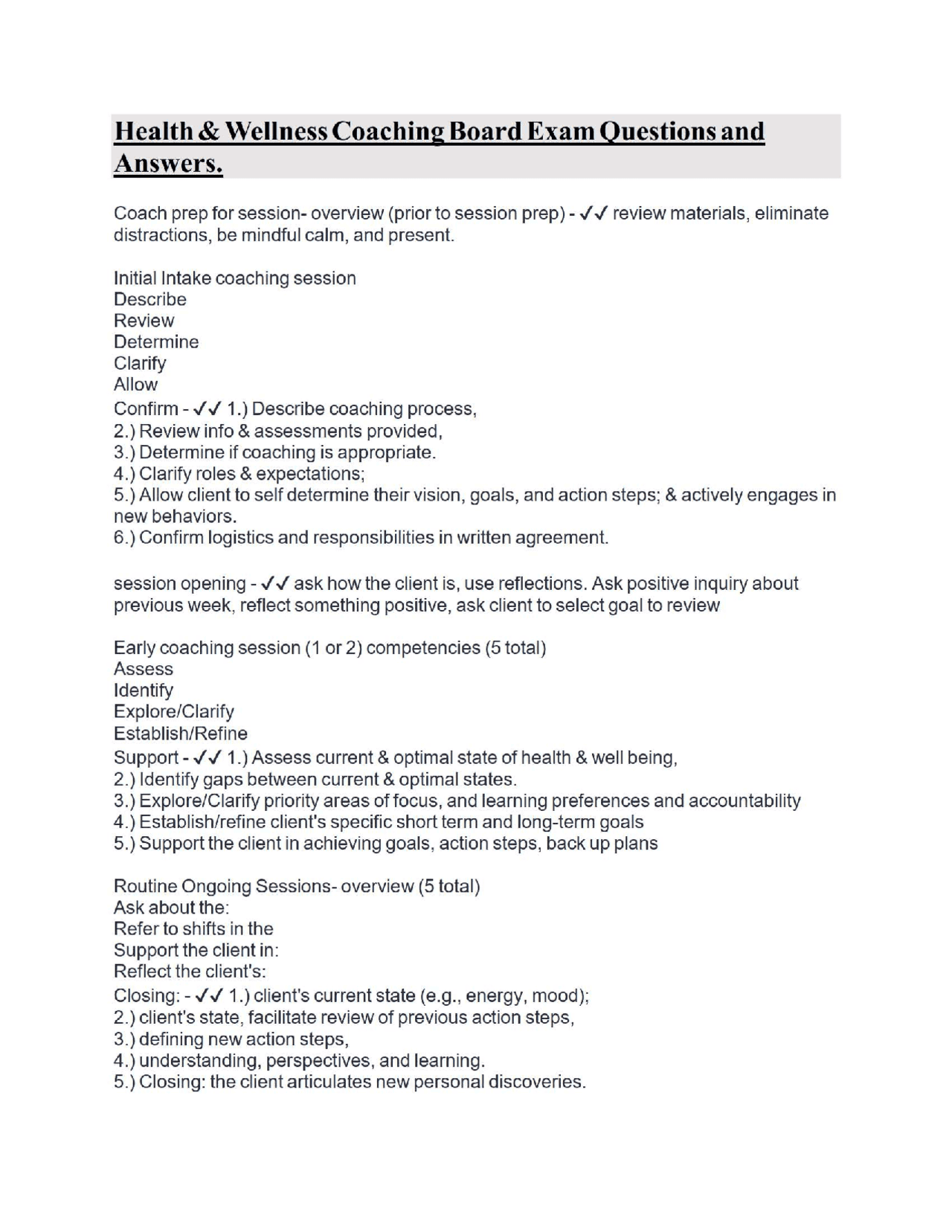 Health & Wellness Coaching Board Exam Questions and Answers. | Exams ...
