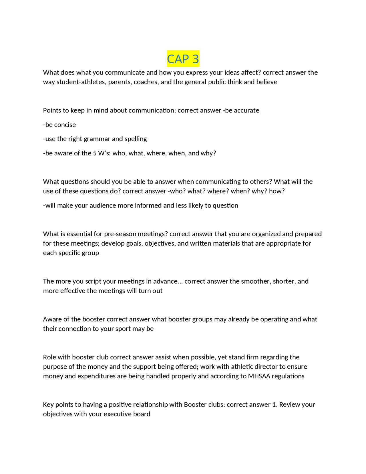 CAP 3 Practice Sample Questions | Exams Business Statistics | Docsity