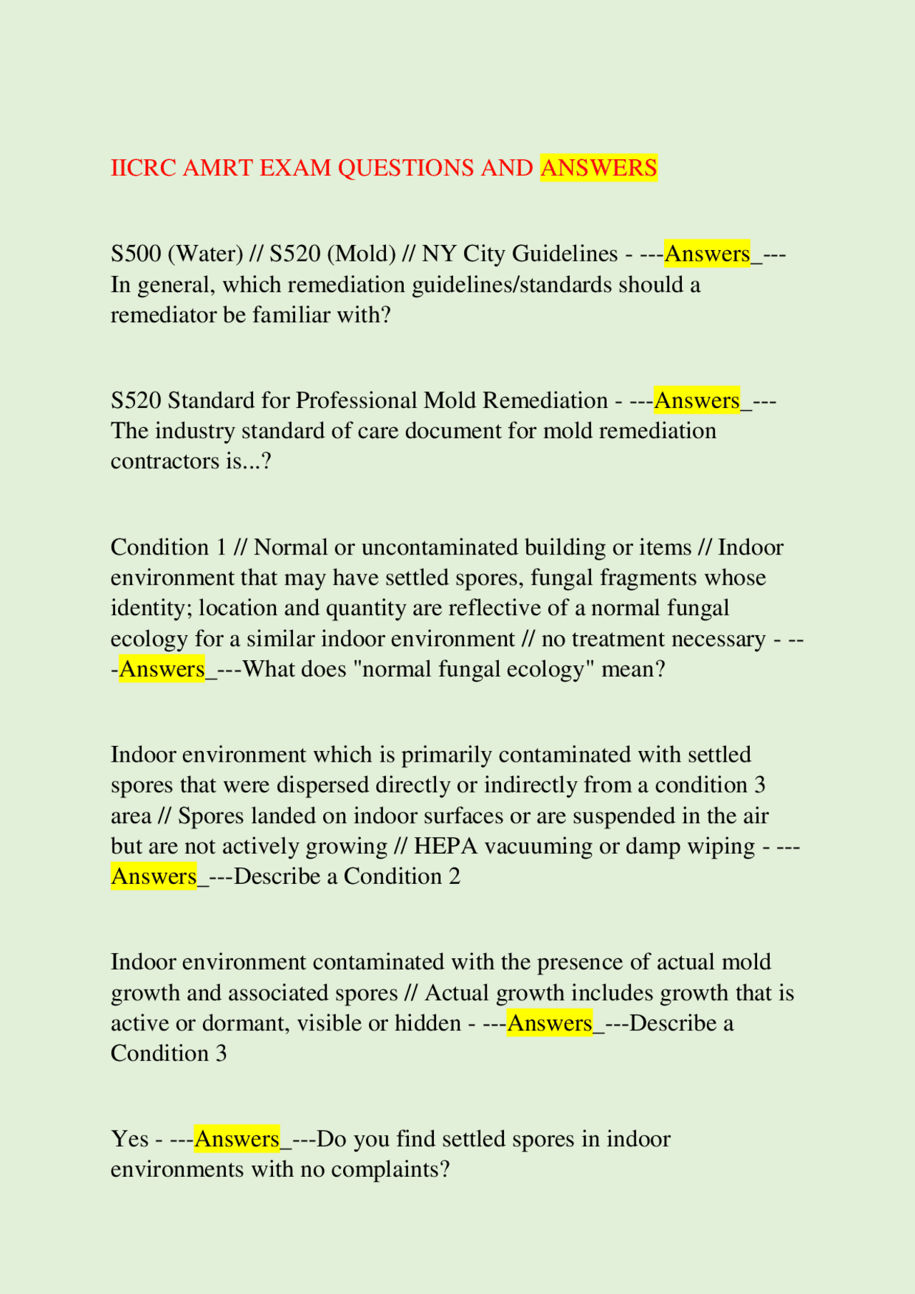 IICRC AMRT Exam Q&A: Microbial Remediation Study Guide | Exams Real ...