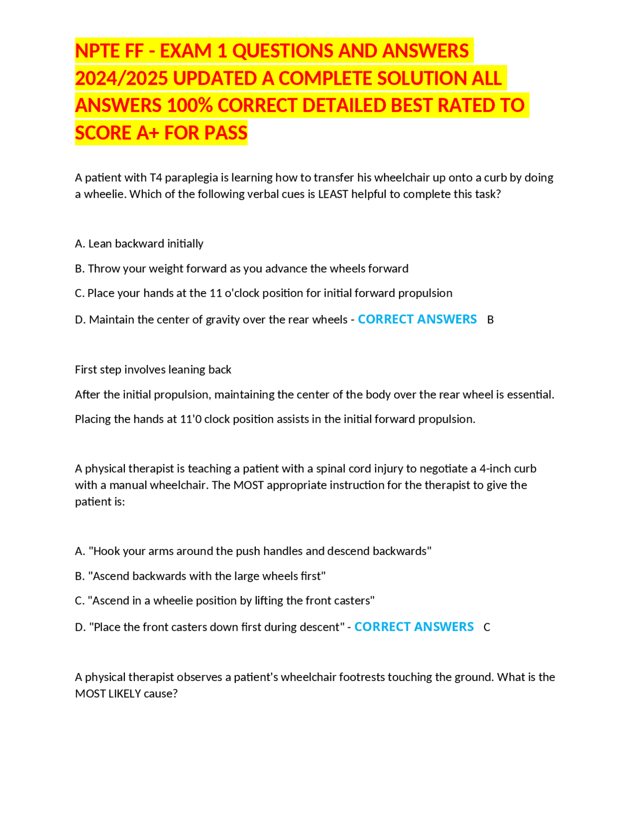 NPTE FF - EXAM 1 QUESTIONS AND ANSWERS 2024/2025 UPDATED A COMPLETE ...