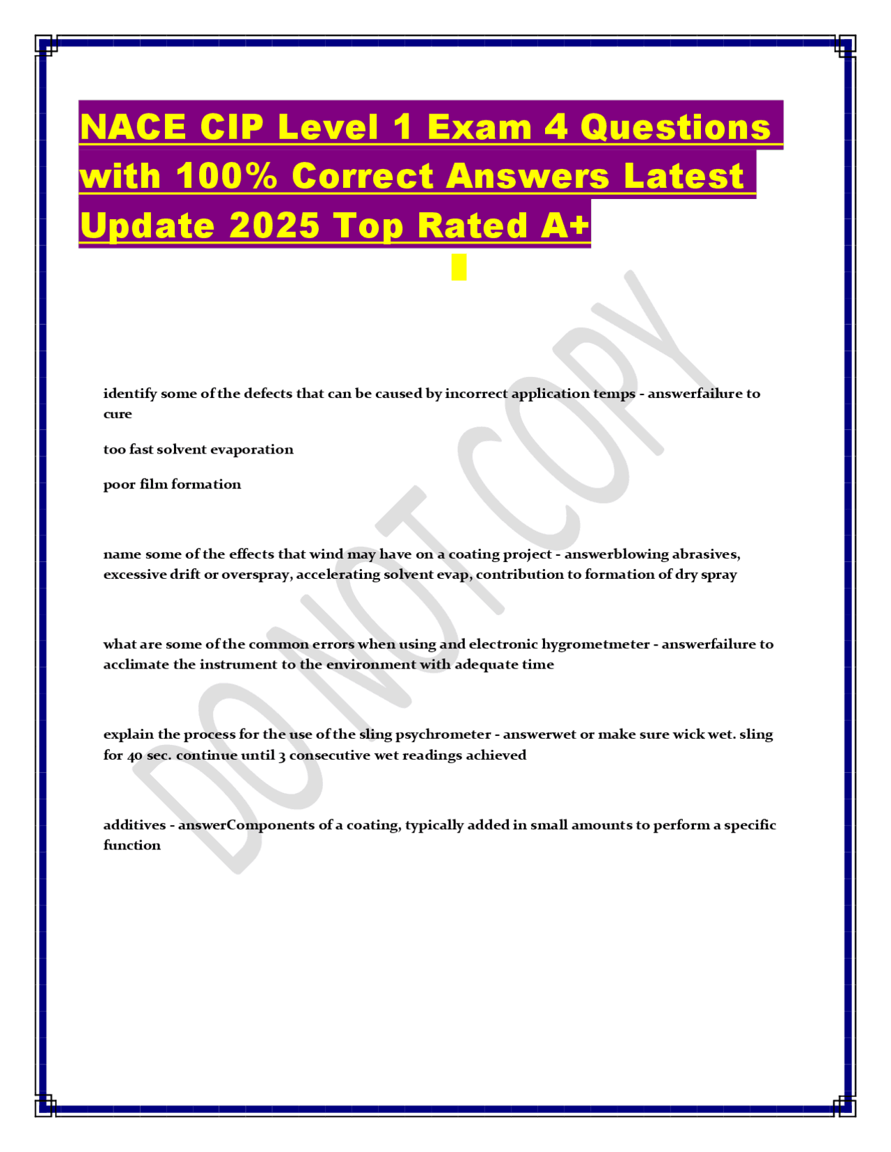 Coatings and Corrosion Control Exam Questions and Answers | Exams ...