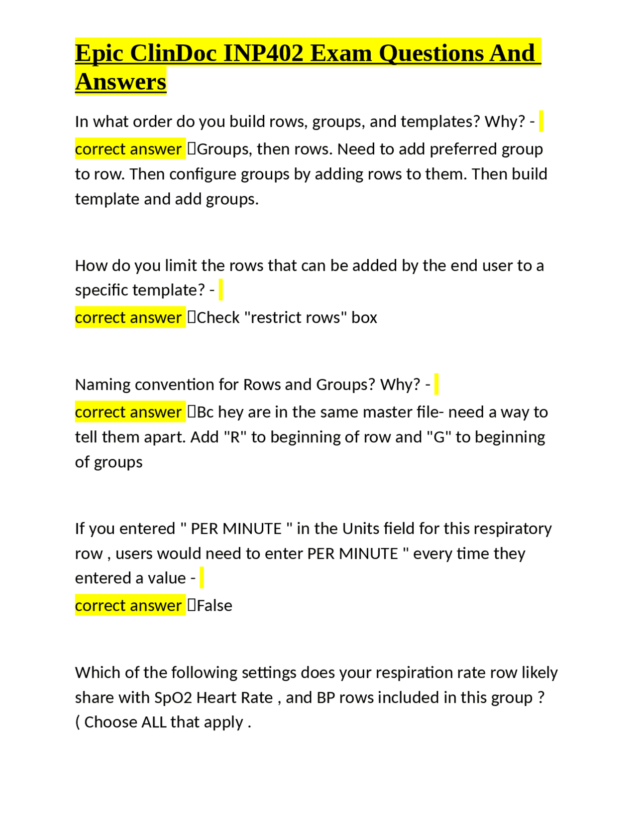 Epic ClinDoc INP402 Exam Q&A: Mastering Flowsheet Configuration | Exams ...