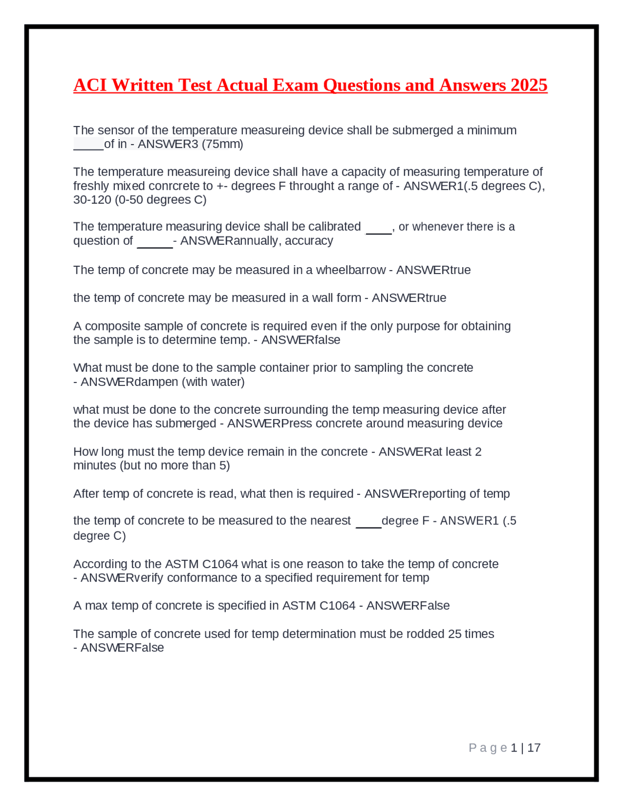 ACI Written Test Actual Exam Questions and Answers | Exams Nursing ...