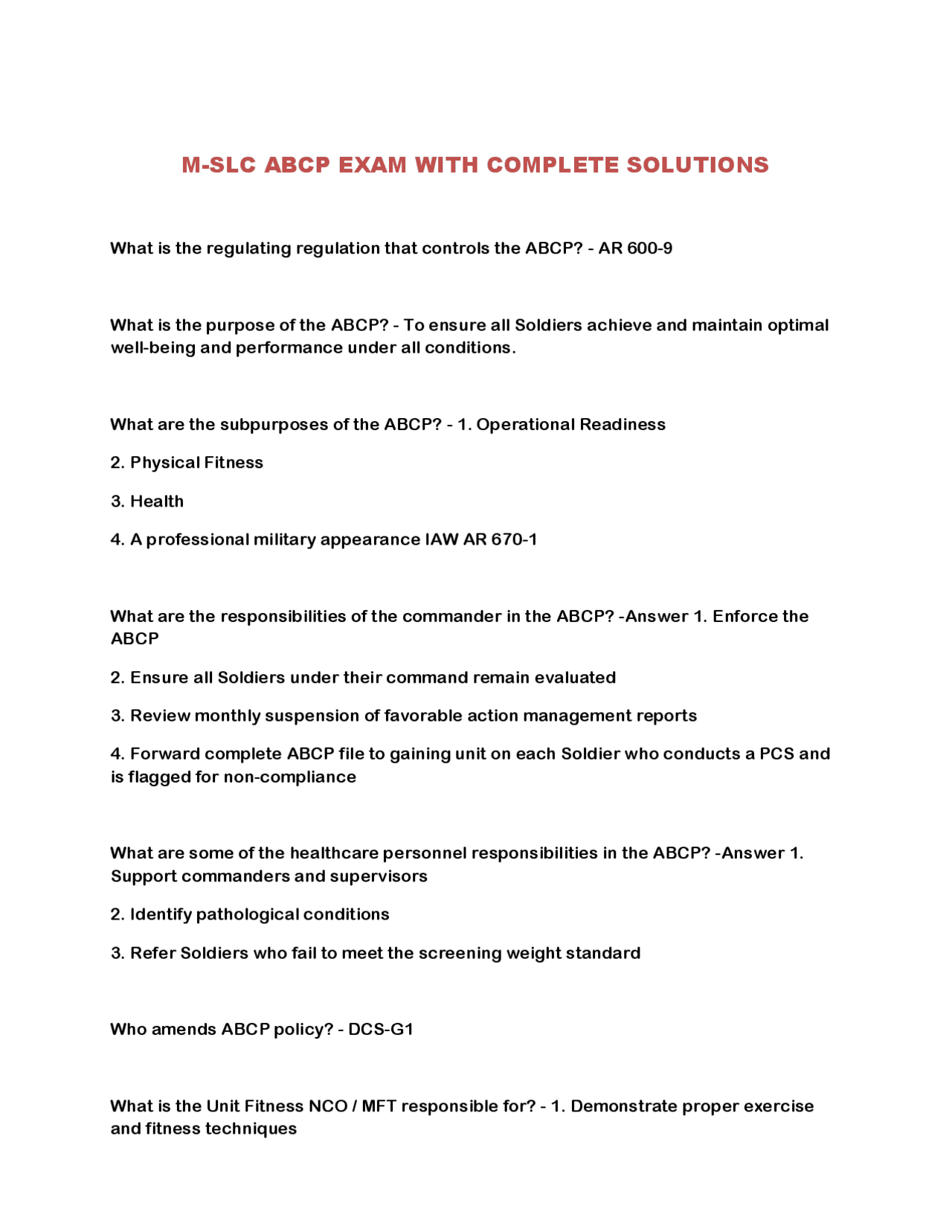 ABCP (Army Body Composition Program) Exam Q&A: Complete Solutions ...