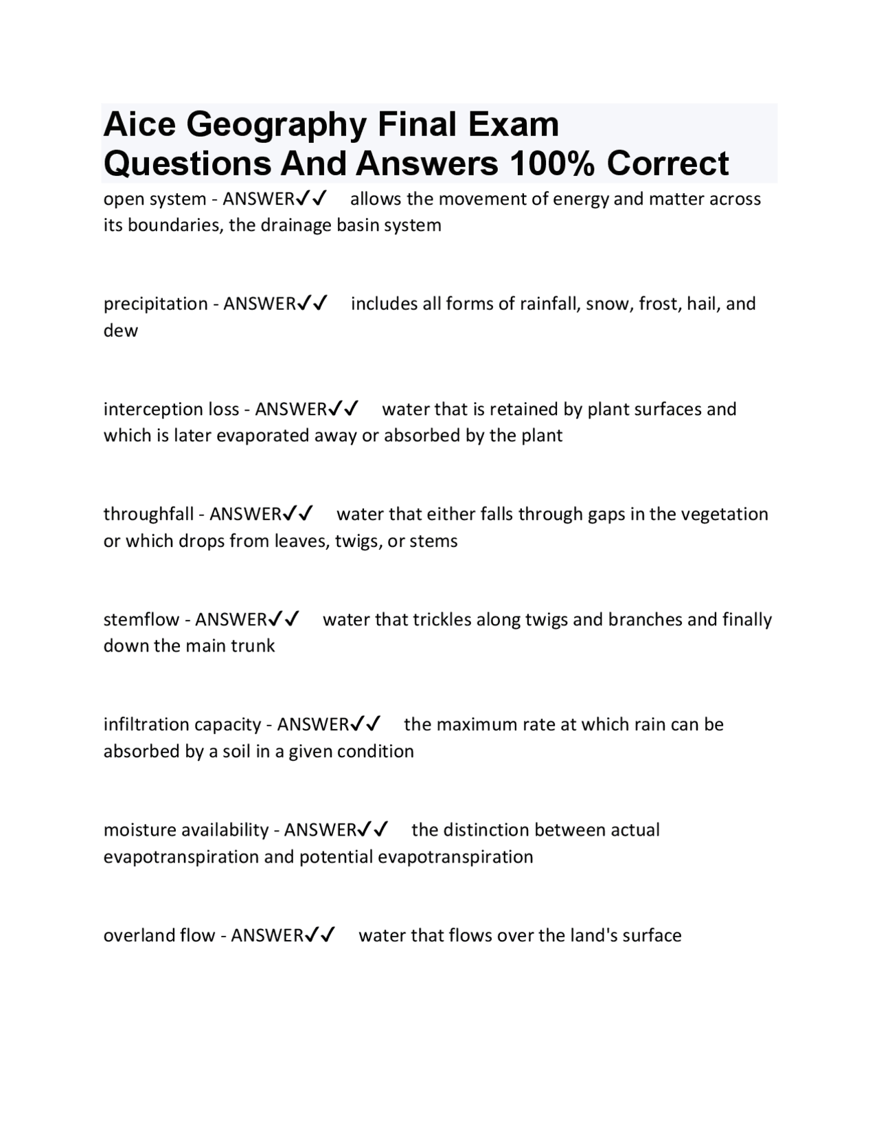 Aice Geography Final Exam Questions And Answers 100% Correct | Exams ...