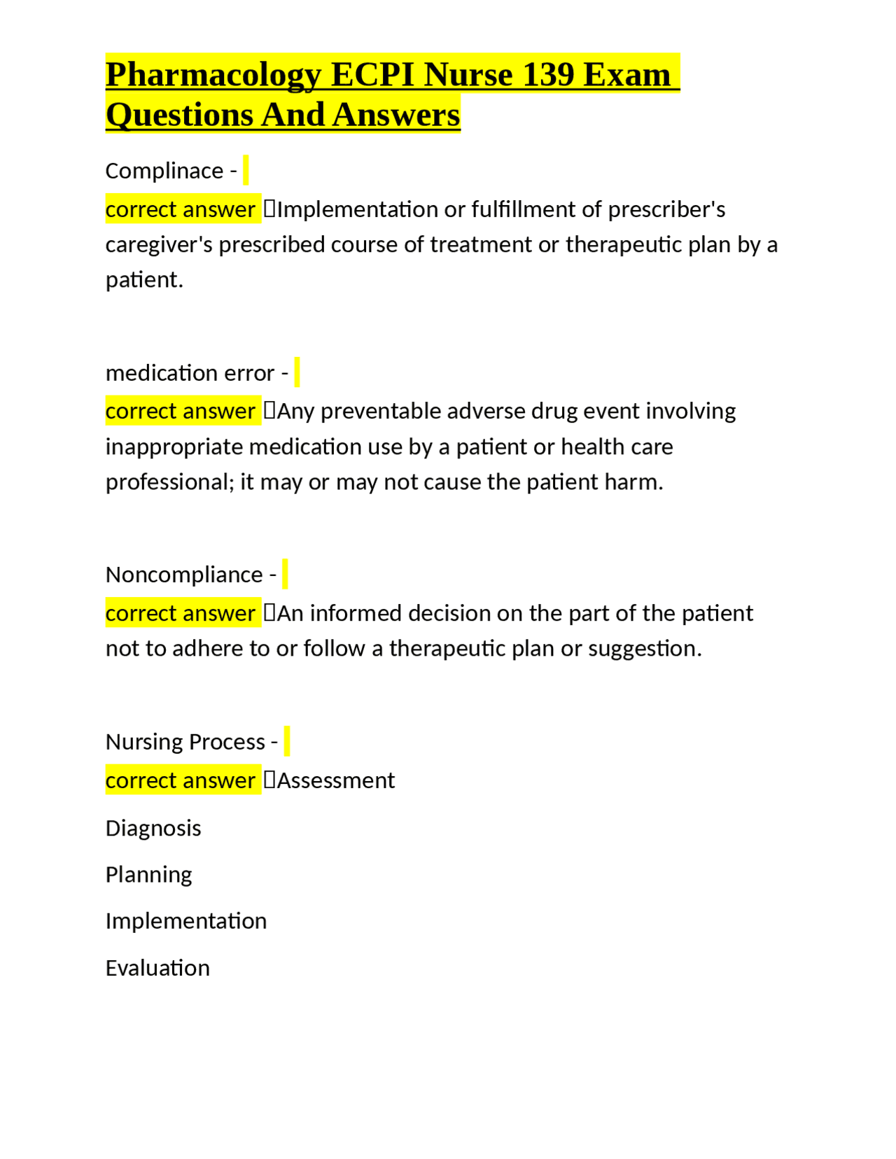 Pharmacology ECPI Nurse 139 Exam: Q&A for Nursing Students | Exams ...