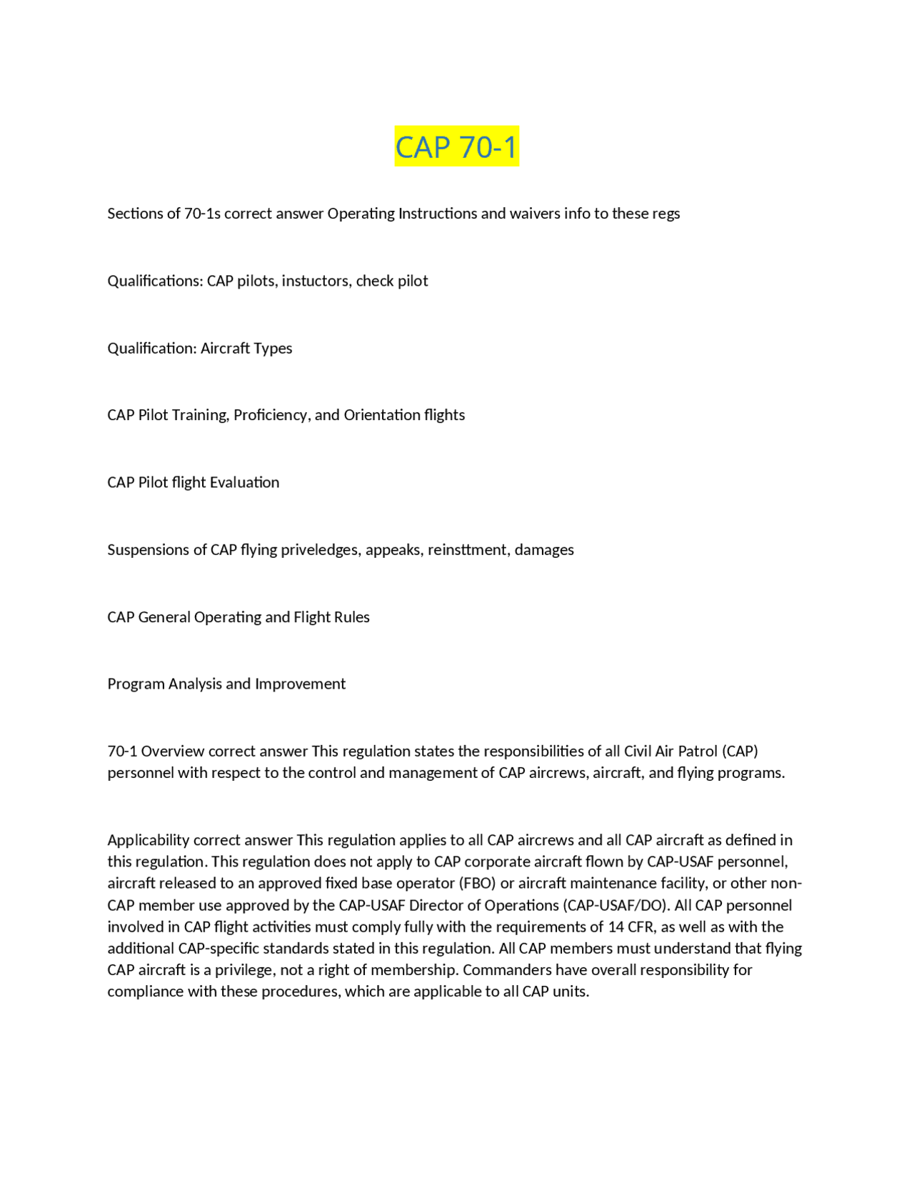 CAP 70-1 EXAMINATION SAMPLE QUESTIONS | Exams Business Informatics ...