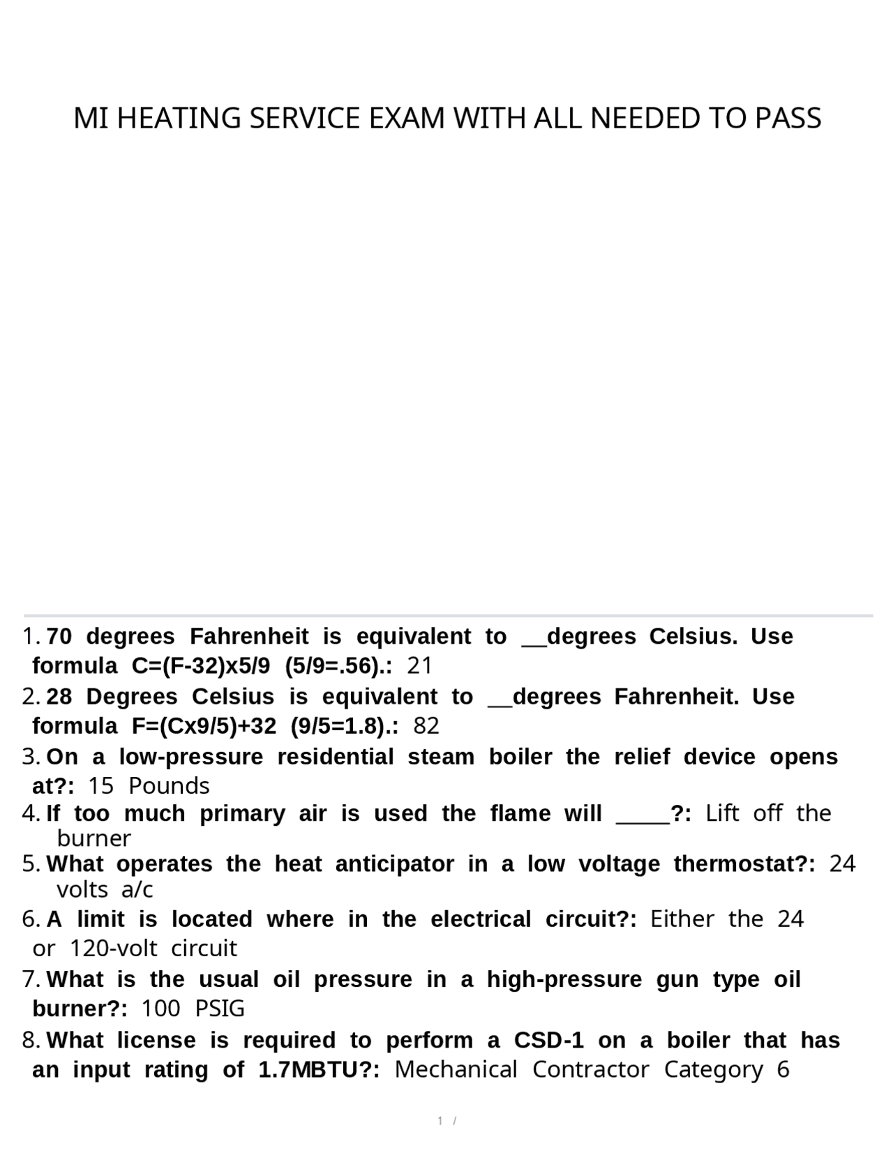 Mi Heating Service Exam with all needed to pass | Exams Advanced ...