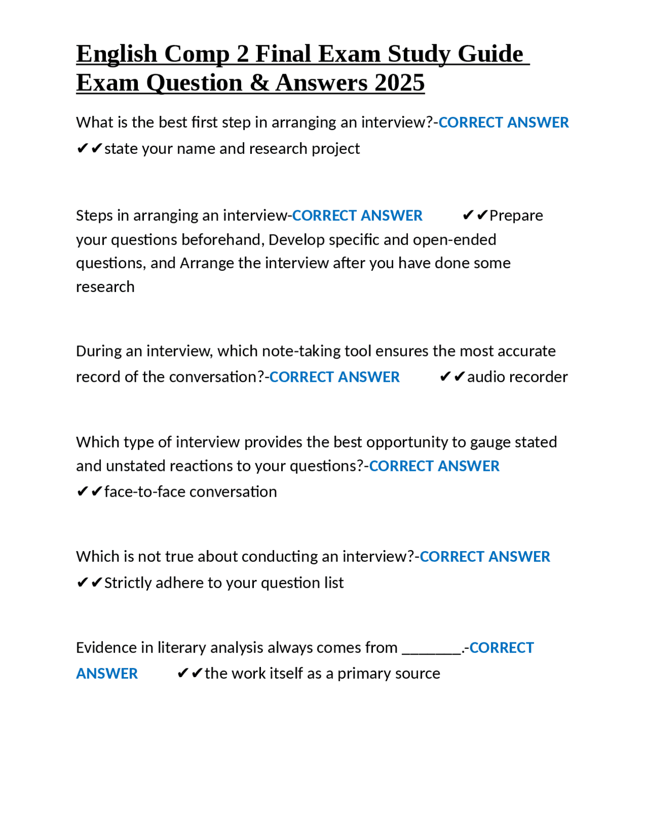 English Composition 2 Final Exam Study Guide: Q&A 2025 | Exams Nursing ...