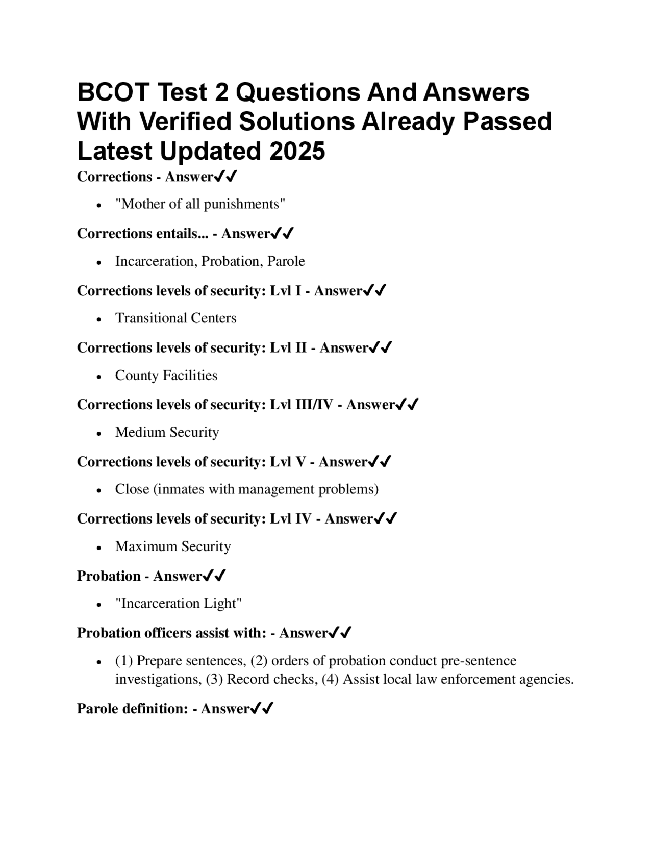 Corrections Test 2 Q&A: Inmate Rights and Prison Procedures | Exams ...