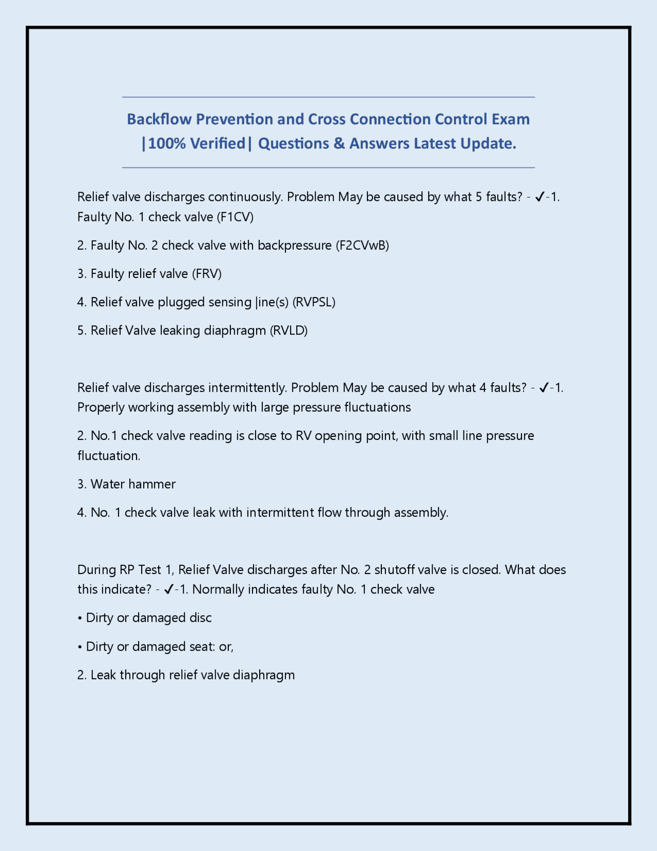 Backflow Prevention and Cross Connection Control Exam |100% Verified ...