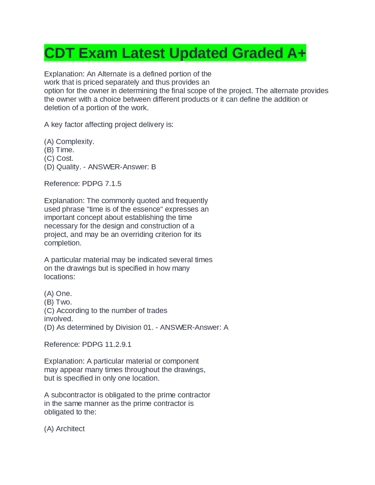 CDT Exam Latest Updated Graded A+ | Exams Advanced Education | Docsity