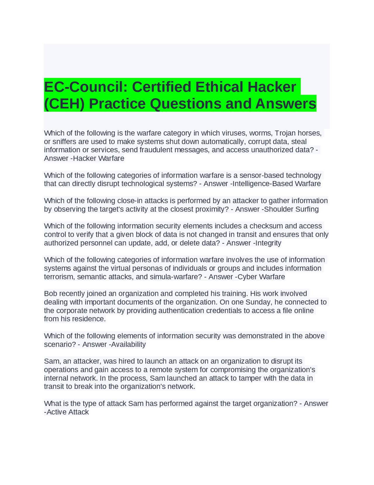 EC-Council Certified Ethical Hacker (CEH) Practice Questions and ...