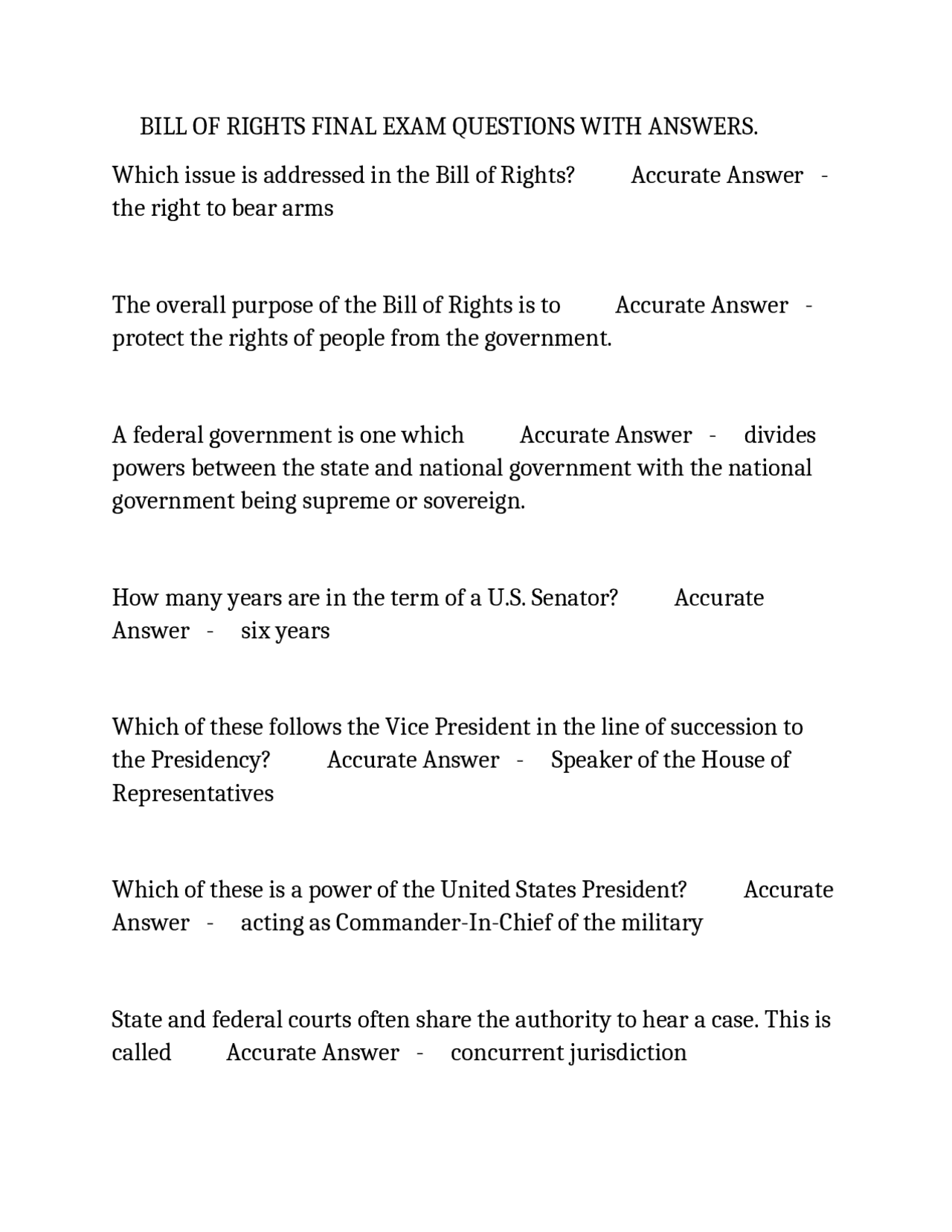 BILL OF RIGHTS FINAL EXAM QUESTIONS WITH ANSWERS. | Exams Modern ...