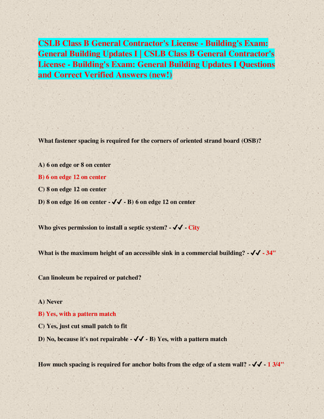 CSLB Class B General Contractor's License - Building's Exam: General ...