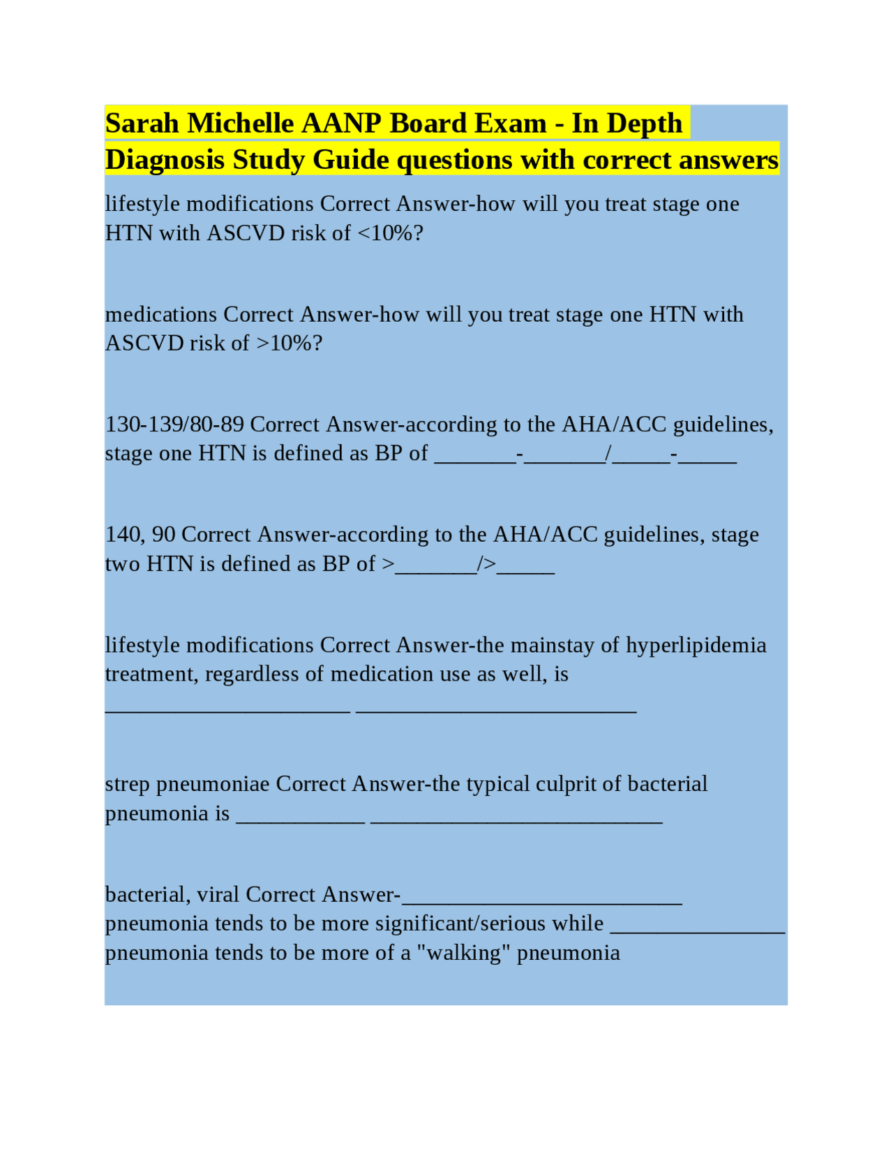 Sarah Michelle AANP Board Exam - In Depth Diagnosis Study Guide ...