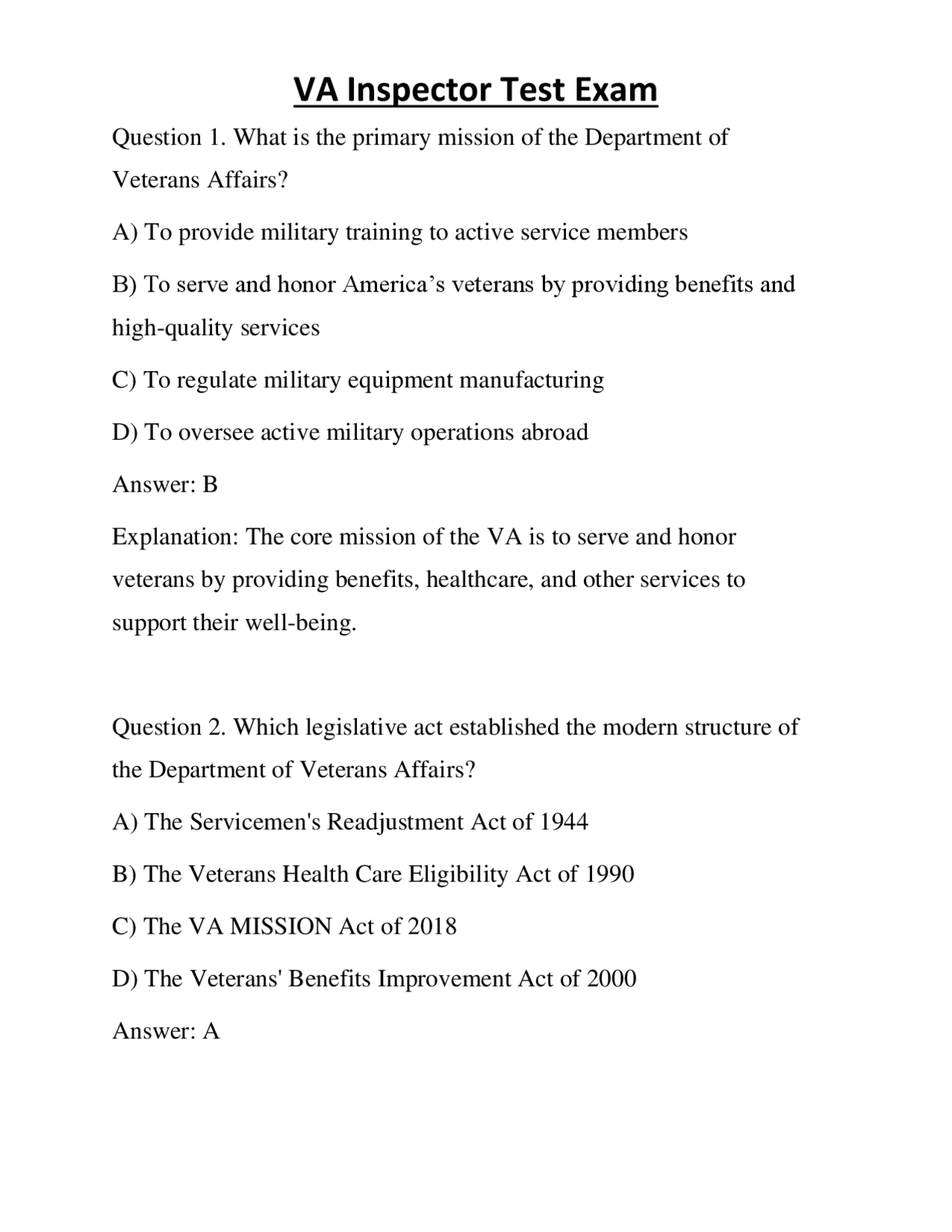 VA Inspector Test Exam | Exams Technology | Docsity