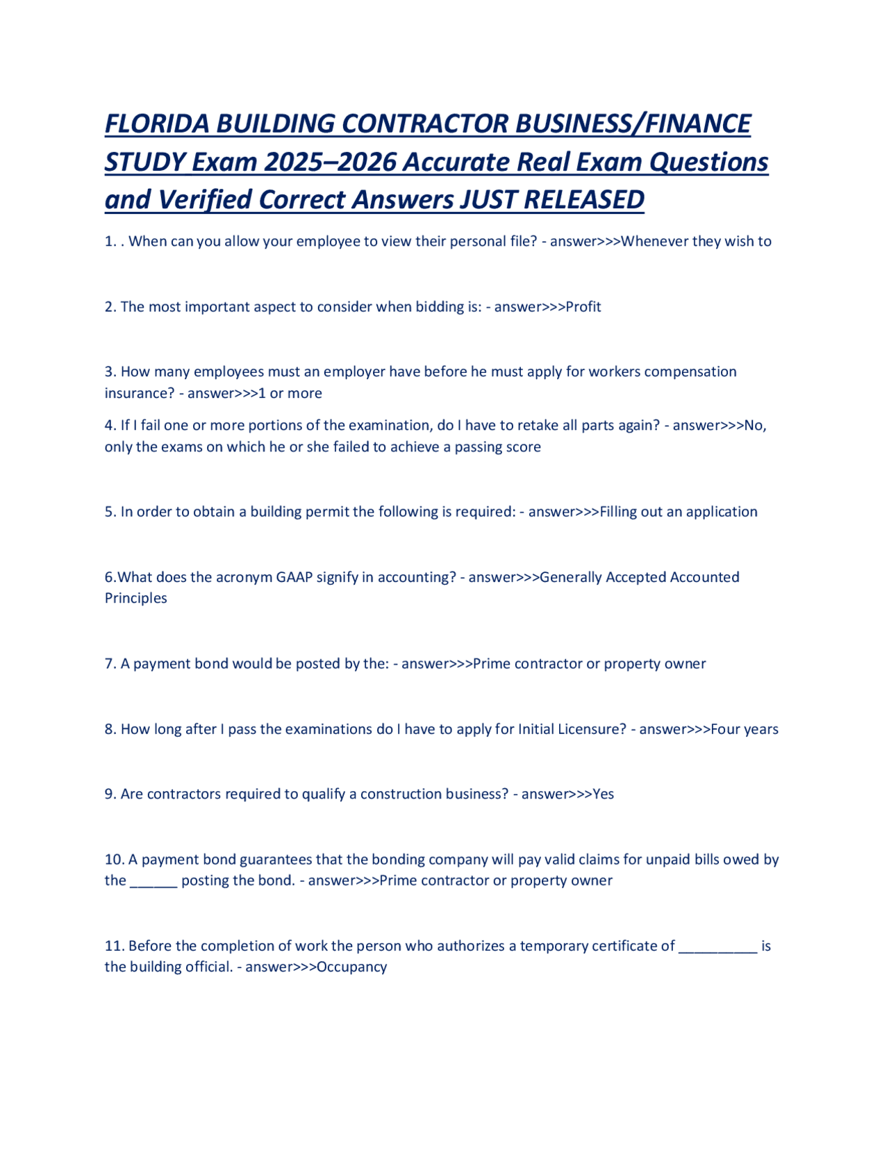 Florida Building Contractor Business & Finance Study Exam – 2025–2026 ...