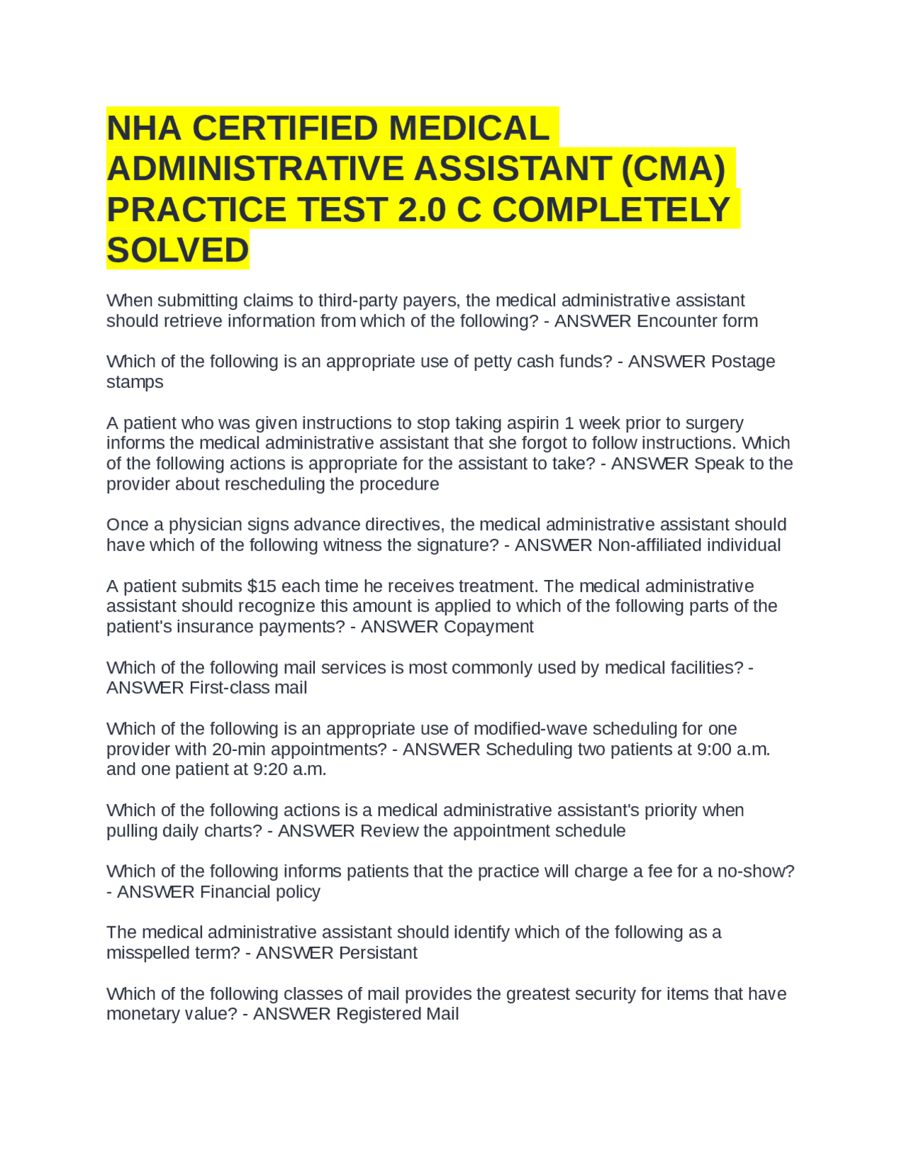 Certified Medical Administrative Assistant (CMA) Practice Test: Q&A ...