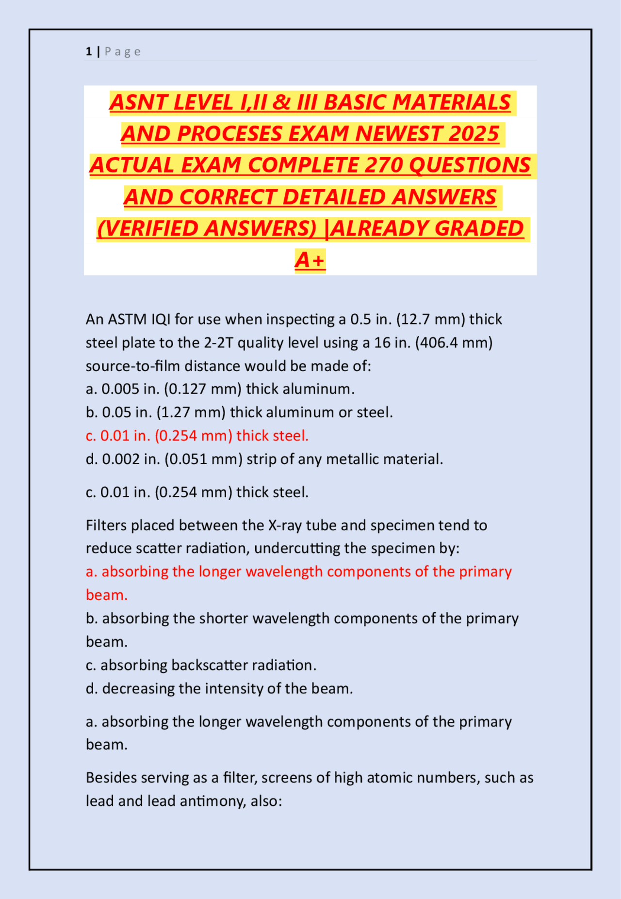 ASNT LEVEL I,II & III BASIC MATERIALS AND PROCESES EXAM NEWEST 2025 ...