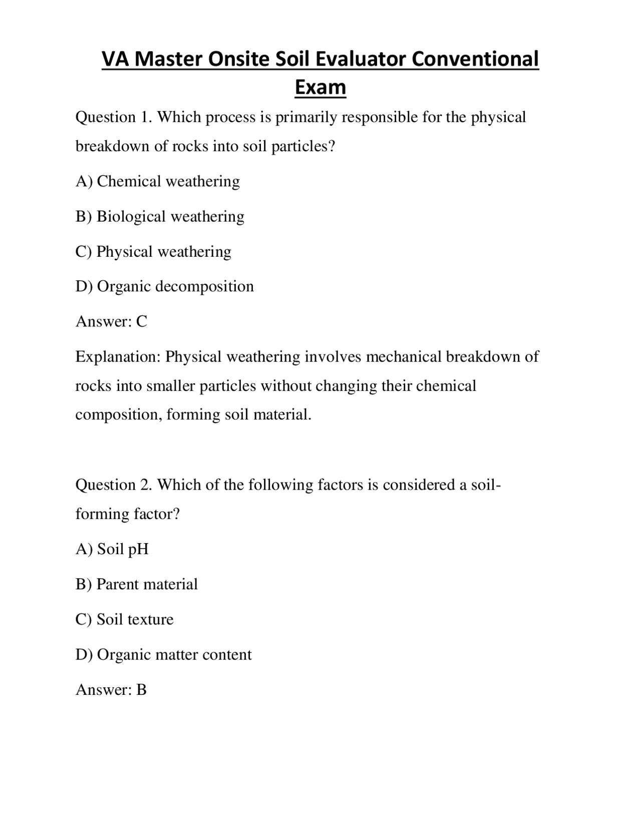 VA Master Onsite Soil Evaluator Conventional Exam | Exams Technology ...