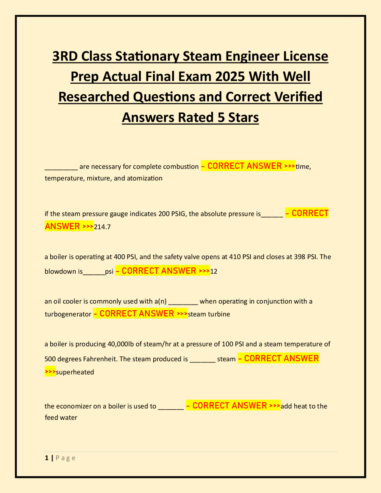 3RD Class Stationary Steam Engineer License Prep Actual Final Exam 2025 ...