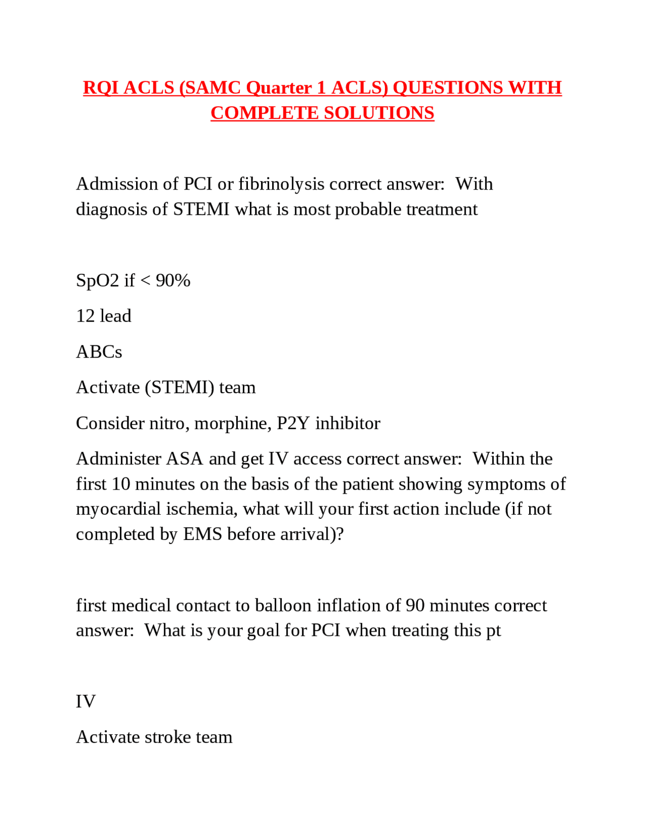 RQI ACLS (SAMC Quarter 1 ACLS) QUESTIONS WITH COMPLETE SOLUTIONS ...